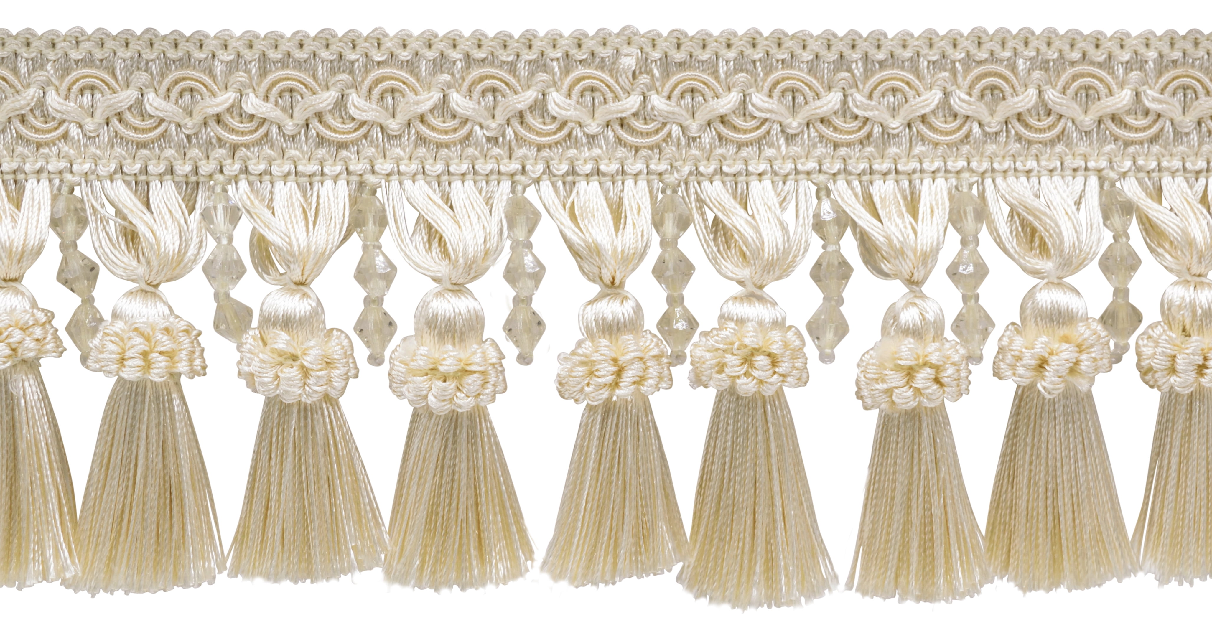 4" (10cm) Elegant Beaded Tassel Fringe with Fancy Gimp Header | Fringe ...