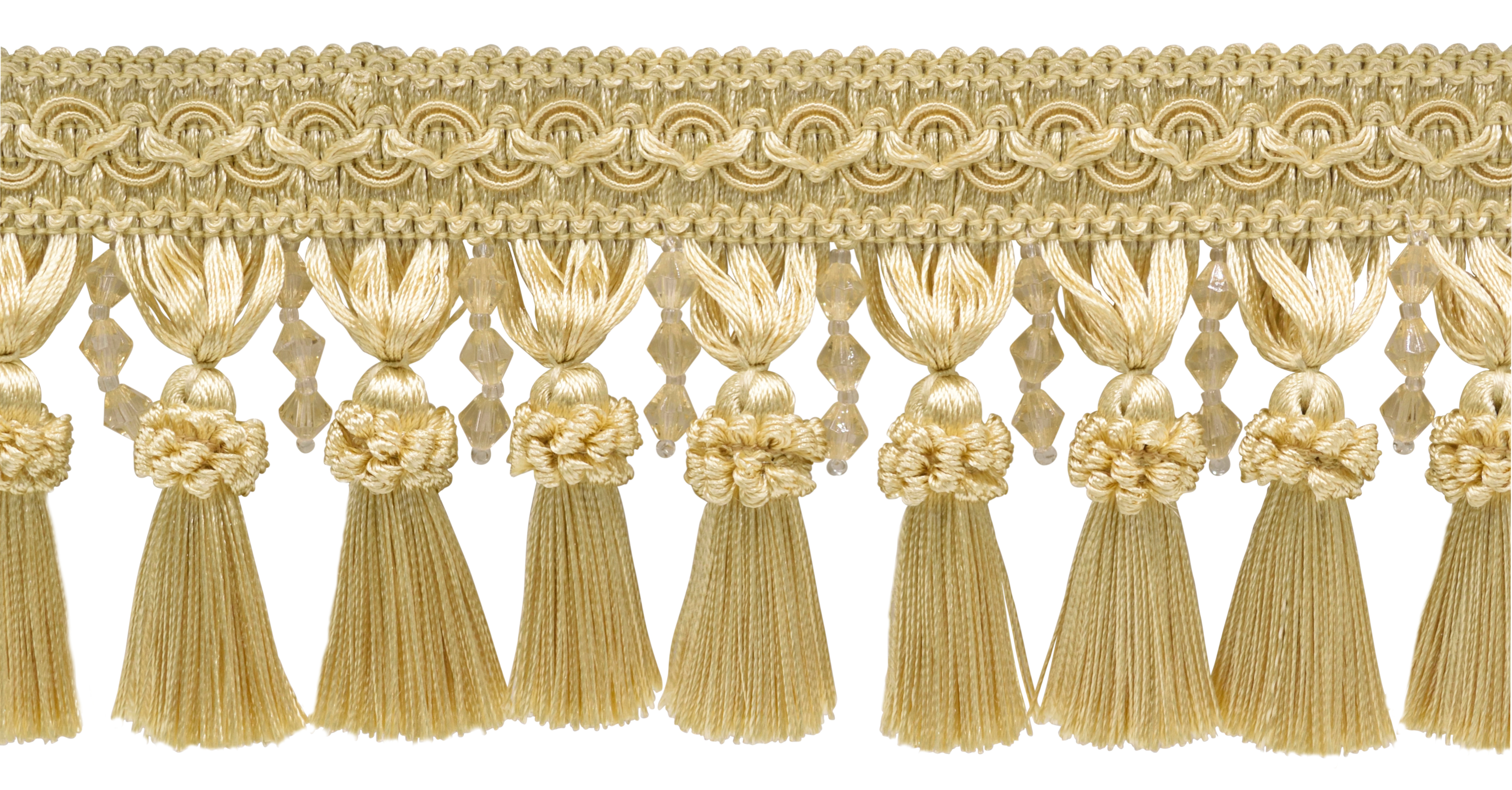 4" (10cm) Elegant Beaded Tassel Fringe with Fancy Gimp Header | Fringe ...