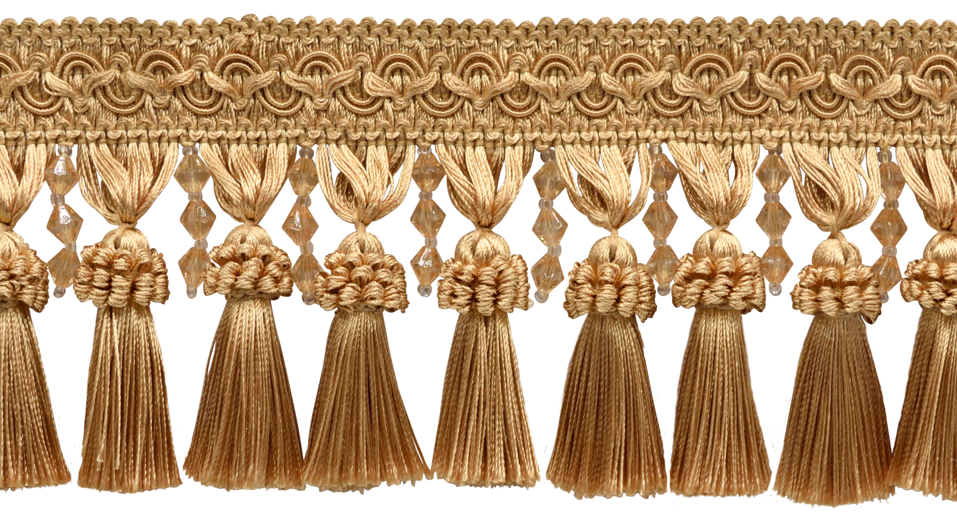 4" (10cm) Elegant Beaded Tassel Fringe with Fancy Gimp Header | Fringe ...