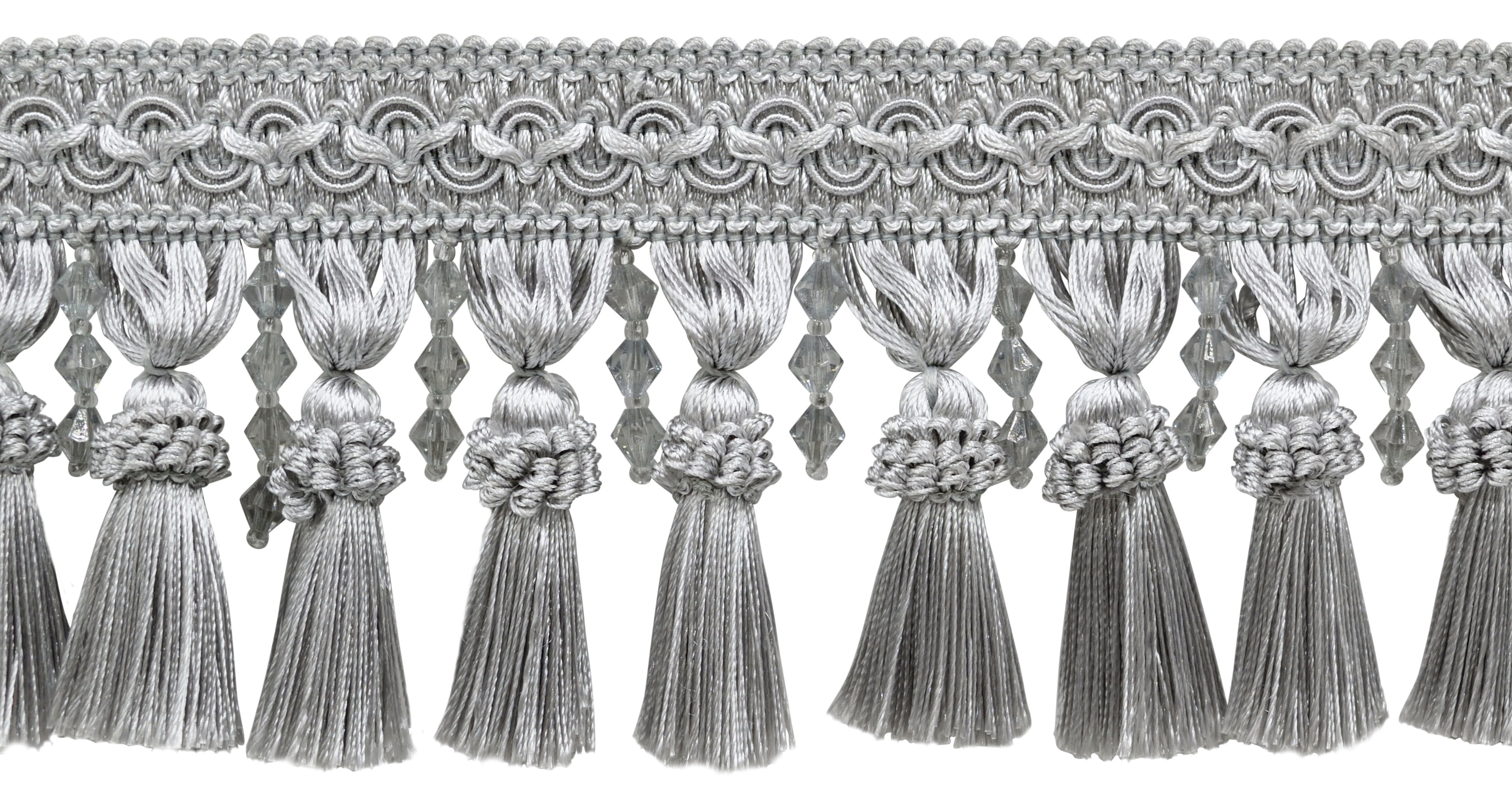 4" (10cm) Elegant Beaded Tassel Fringe with Fancy Gimp Header | Fringe ...