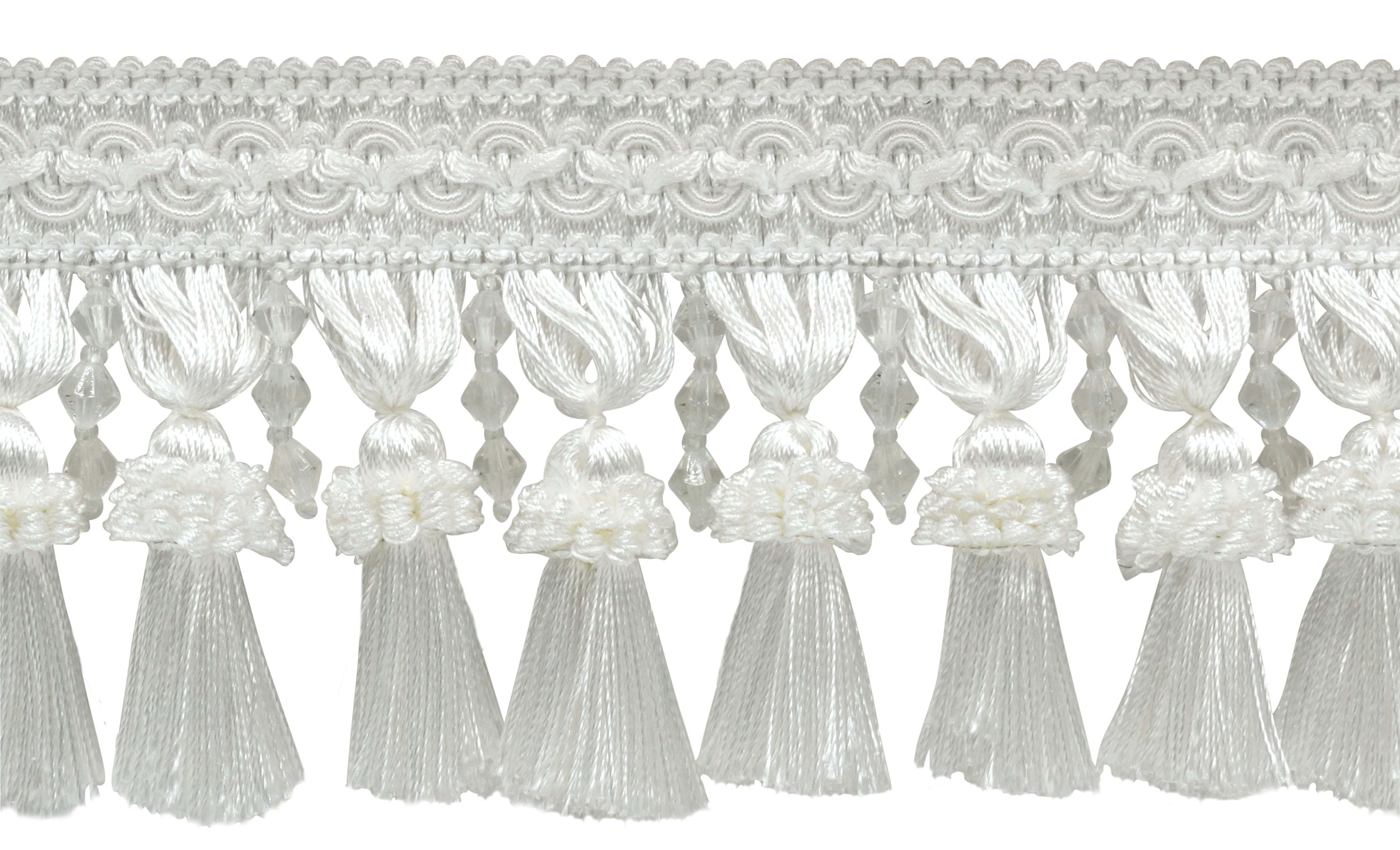 4" (10cm) Elegant Beaded Tassel Fringe with Fancy Gimp Header | Fringe ...