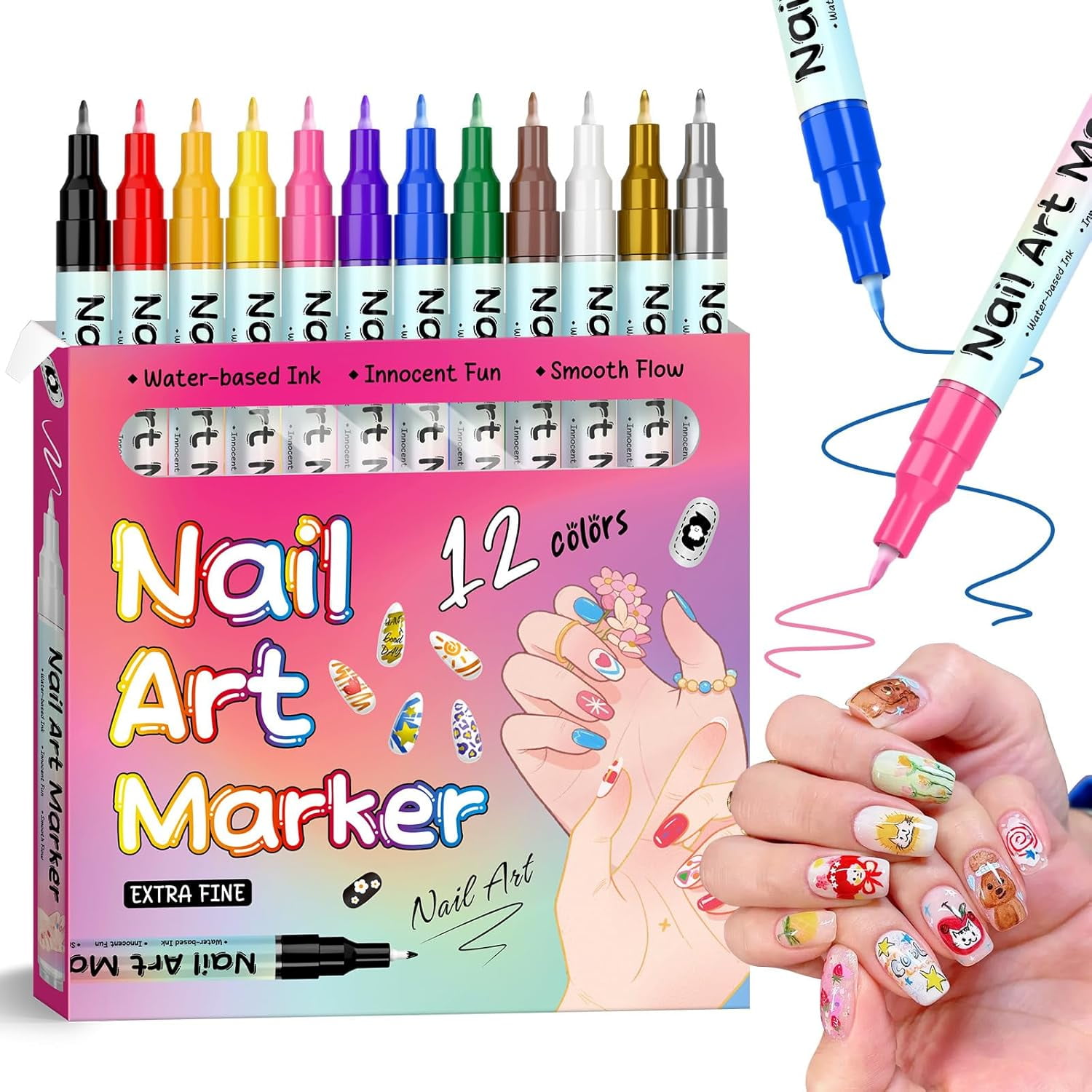 4/12/24 ColorNail Art Pens Set, Magiart Waterproof Nail Art Pen, Nail ...