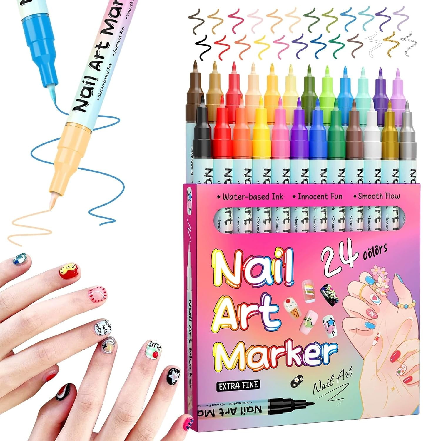 4/12/24 Colors Nail Art Pens Set, 3D Nail Polish Pens, Graffiti Dotting ...