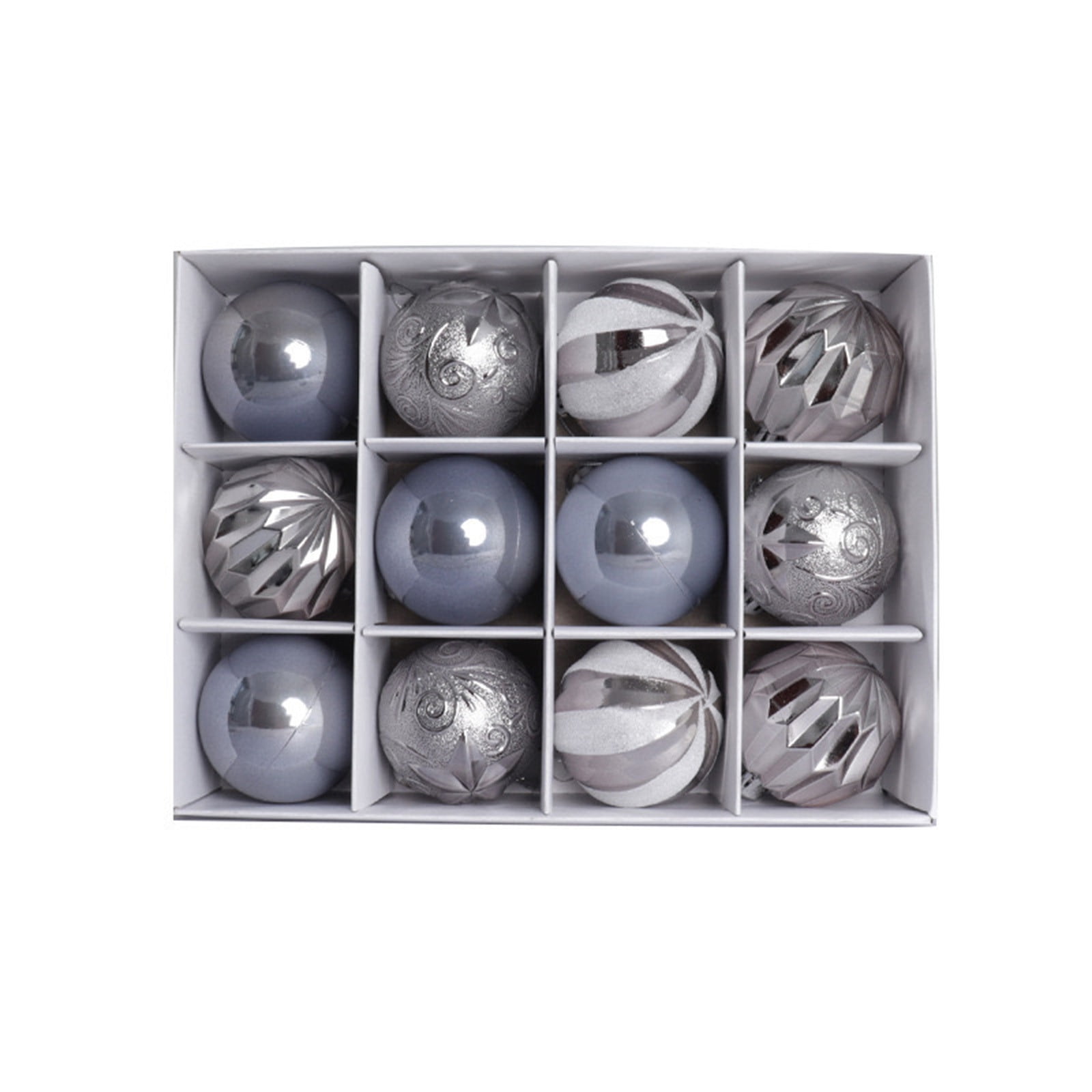 4 12 Count Gray Plastic Christmas Ball Set For Tree Decor Velvet Finish ...