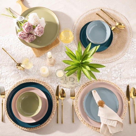 4, 12 Pieces Handpainted Plates and Bowls Set with Rustic Terracotta ...