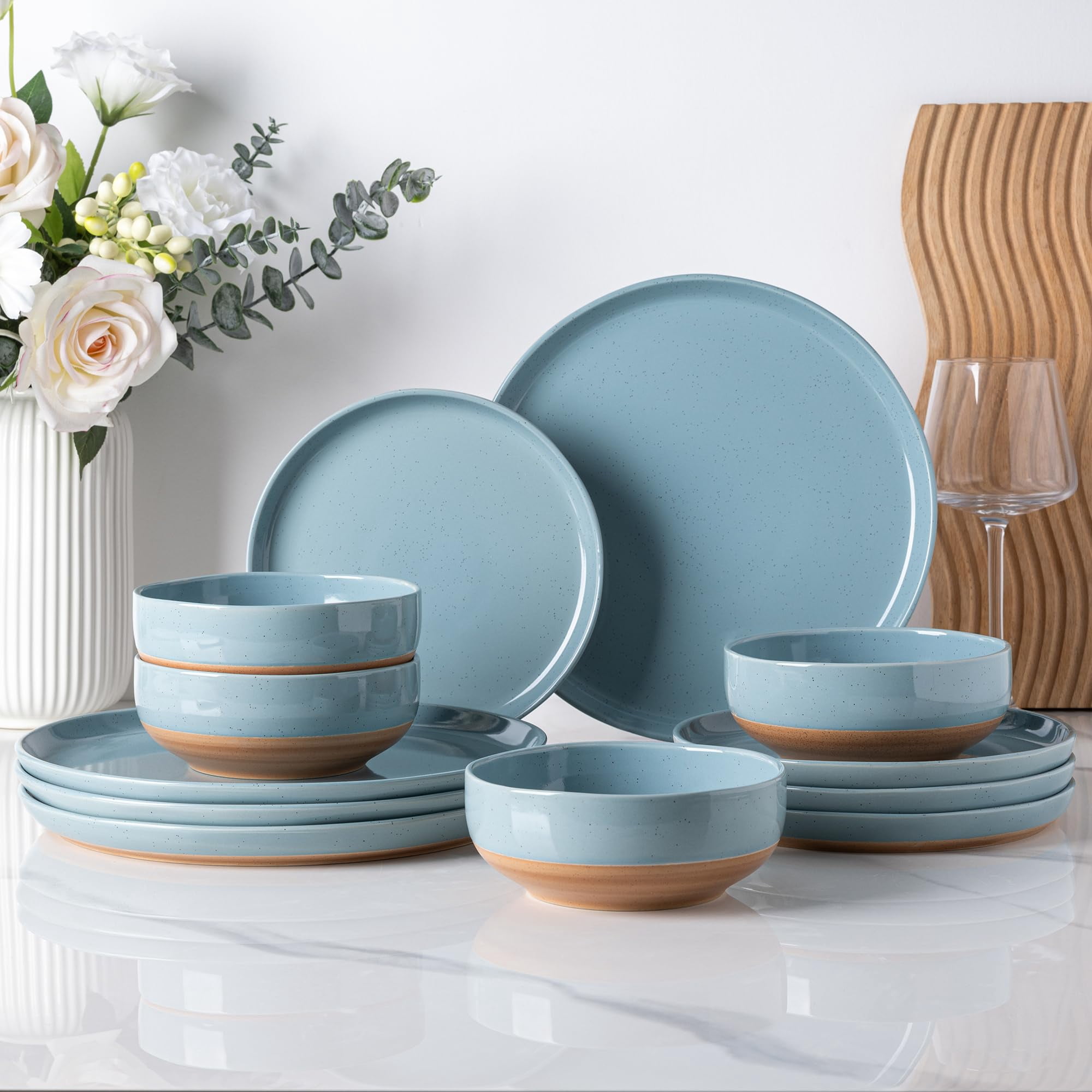 4, 12 Pieces Handpainted Plates and Bowls Set with Rustic Terracotta ...
