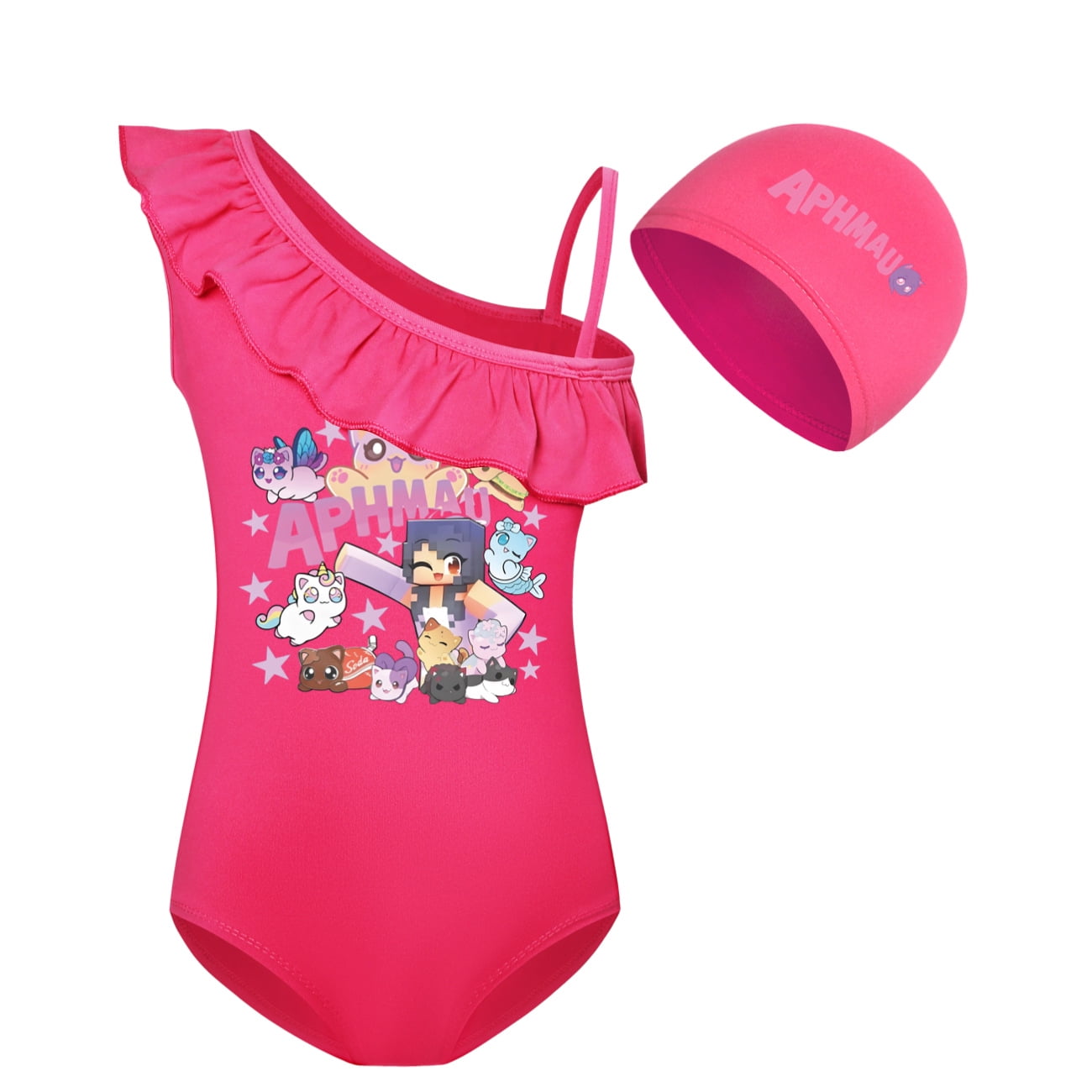 4-12 Year old Aphmau women's one-piece swimsuit, milk silk suspender ...