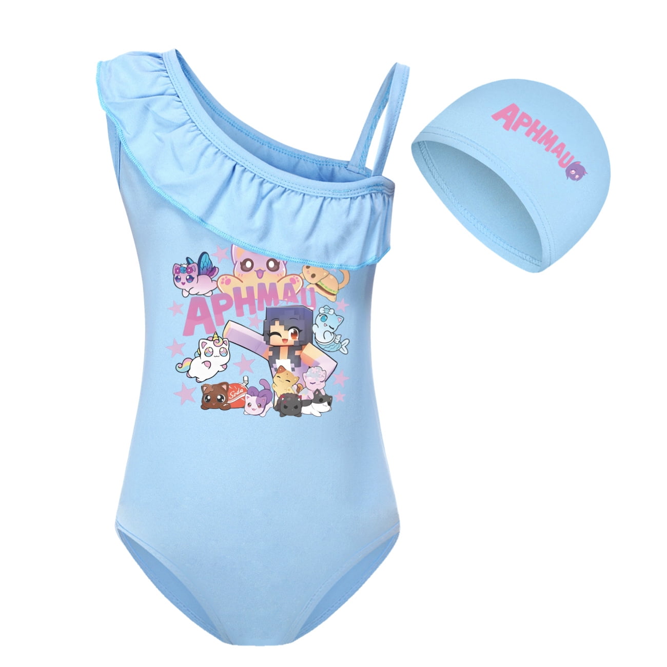 4-12 Year old Aphmau women's one-piece swimsuit, milk silk suspender ...