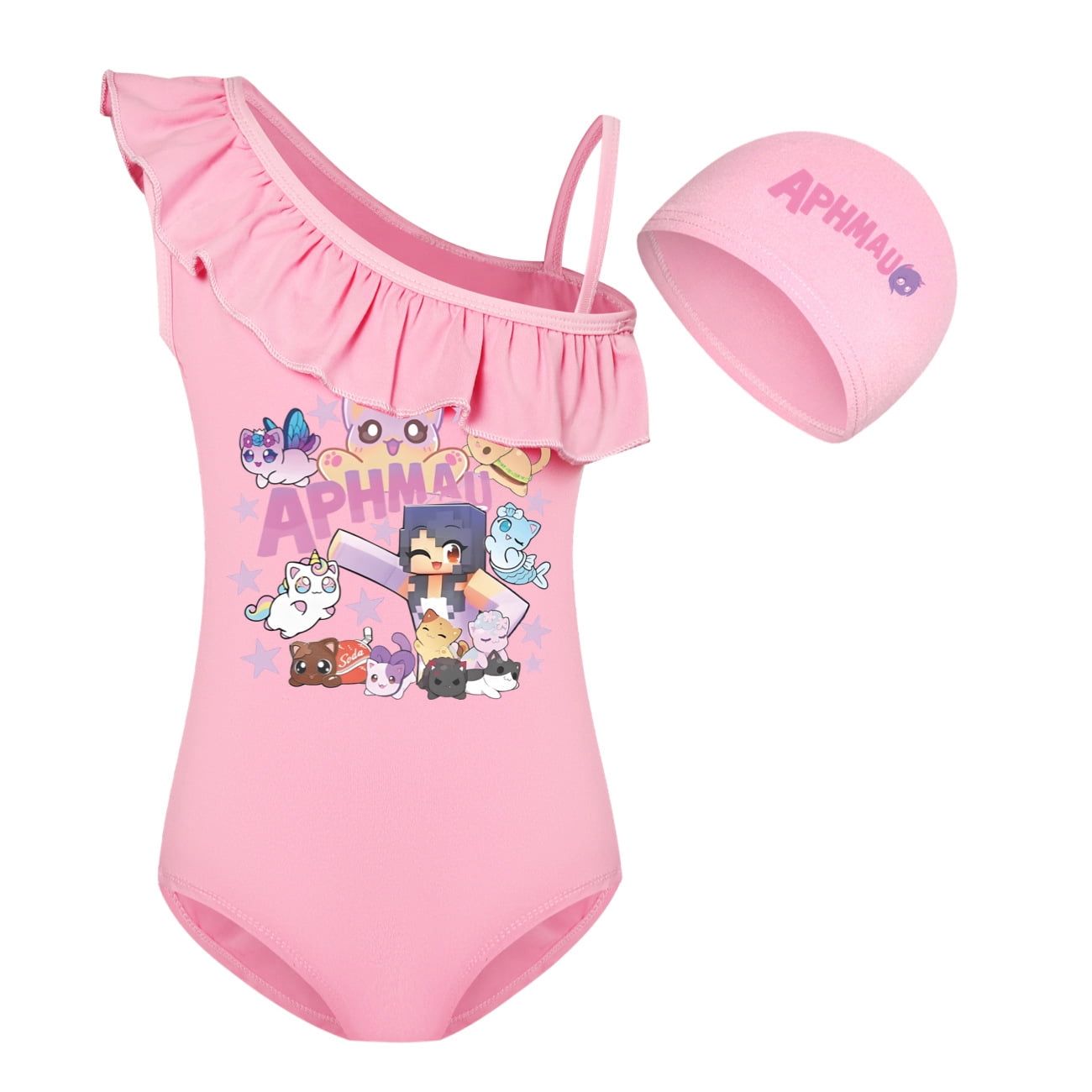 4-12 Year old Aphmau women's one-piece swimsuit, milk silk suspender ...