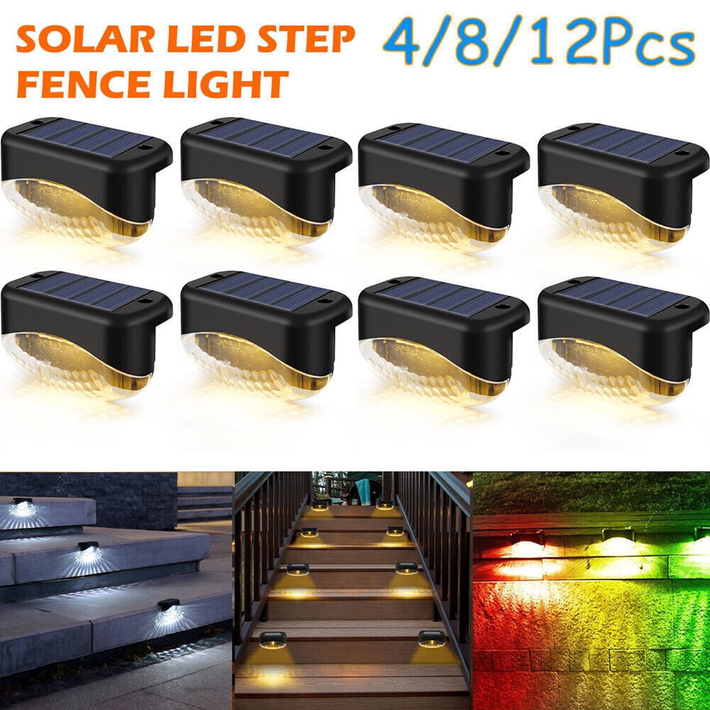 4-12Pcs Solar LED Deck Light Path Garden Patio Pathway Stairs Step ...