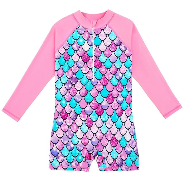 4-12T Kids Girls Mermaid One Piece Swimsuits Swimwear Long Sleeve Rash ...