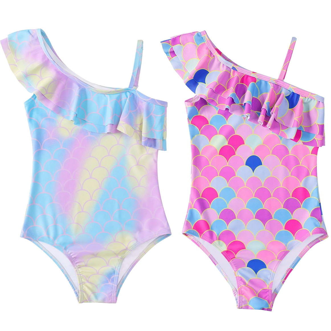 4-12T Little Big Girls Mermaid scales 1-Piece Swimsuits One Shoulder ...