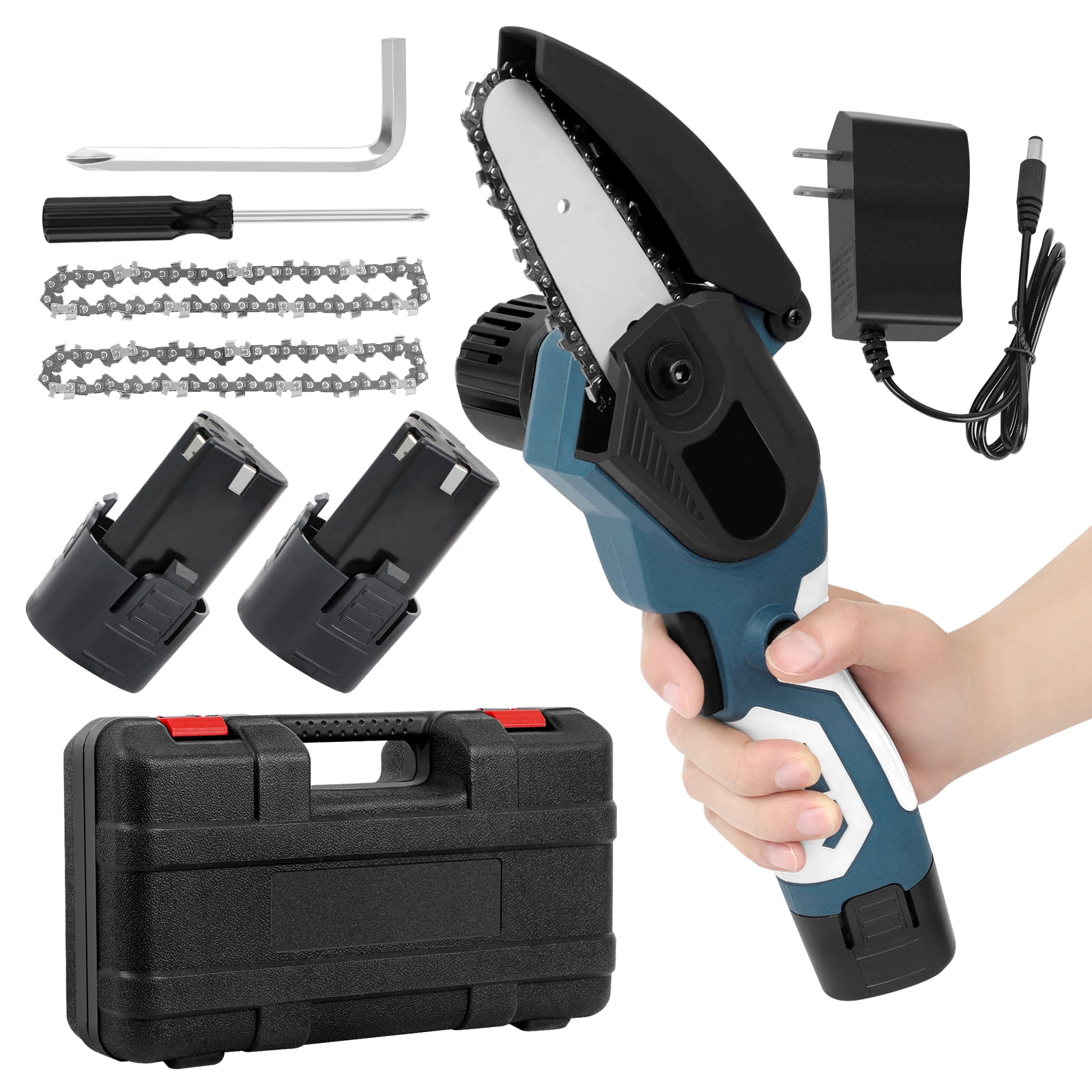 4" 12V Portable Electric Pruning Chain Saw with Plastic Tool Kit ...