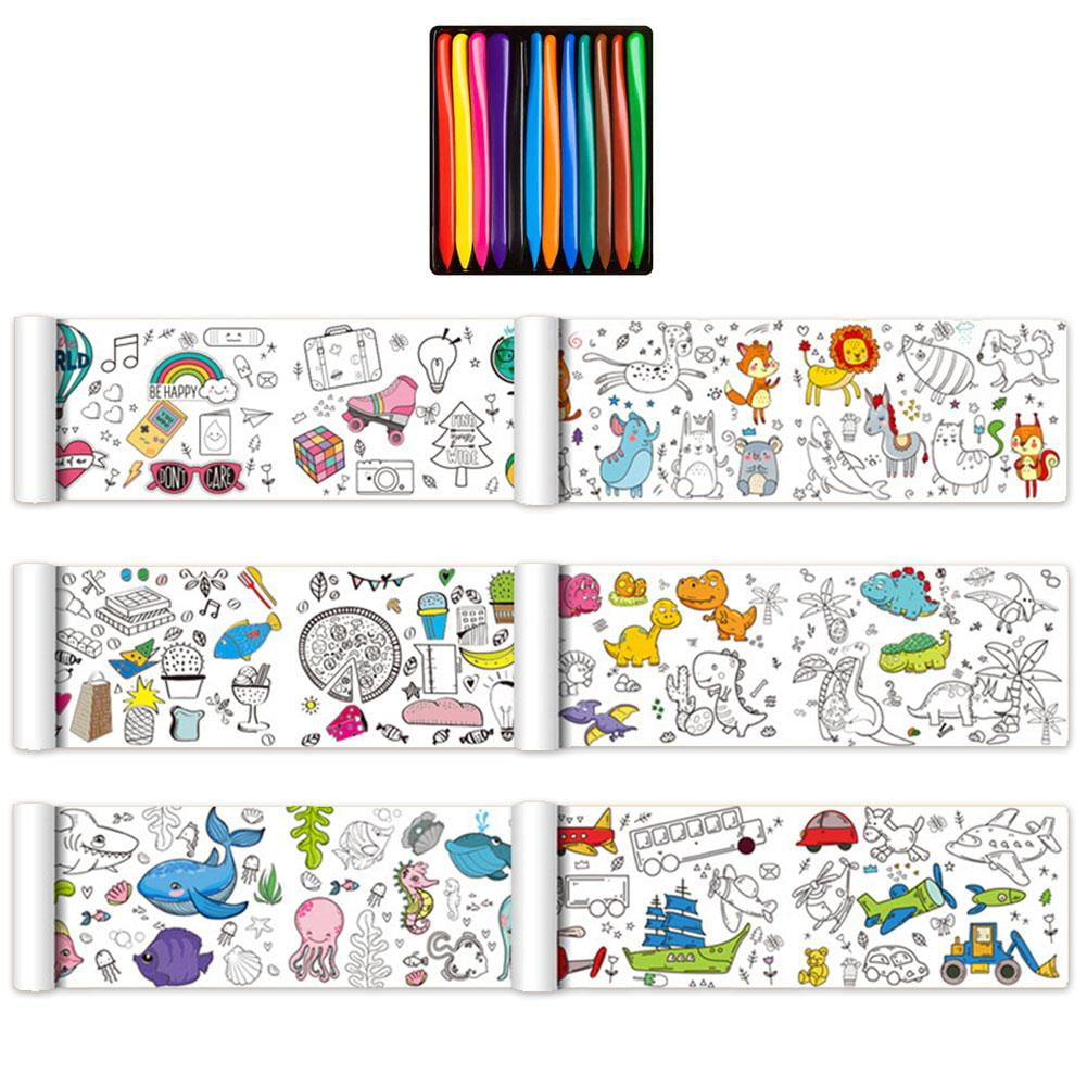 4-12X Children's Drawing Roll DIY Graffiti Scroll Color Filling Paper ...