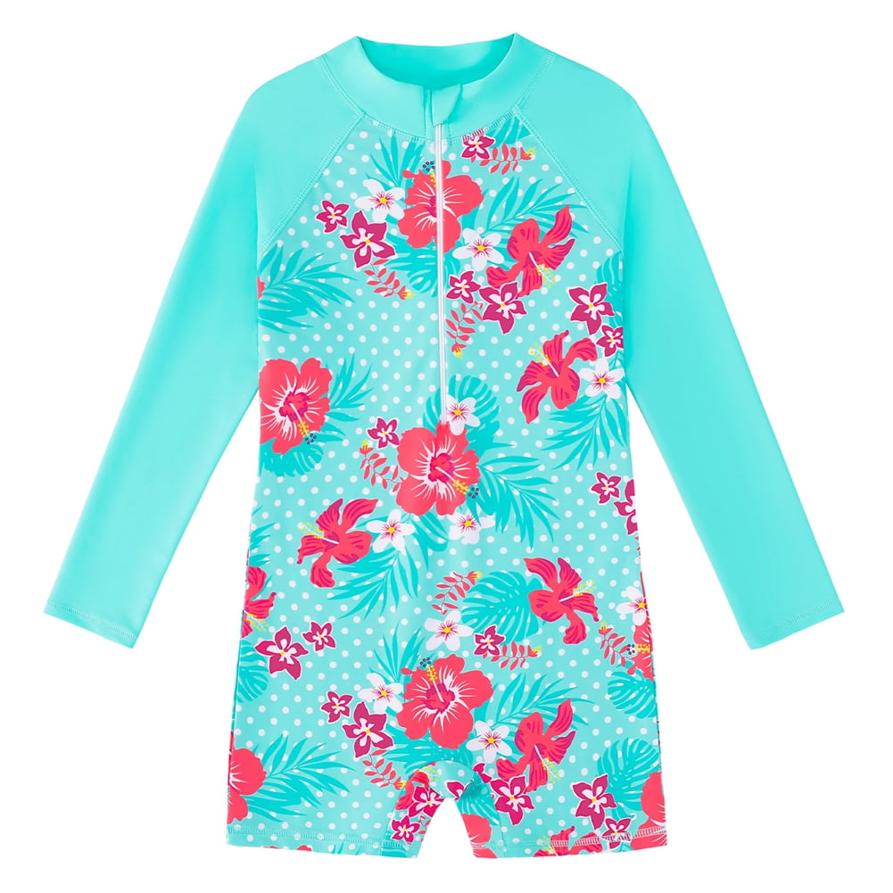 4-12Y Girls Long Sleeve Rashguard One-Piece Swimsuit Beach Surfing ...