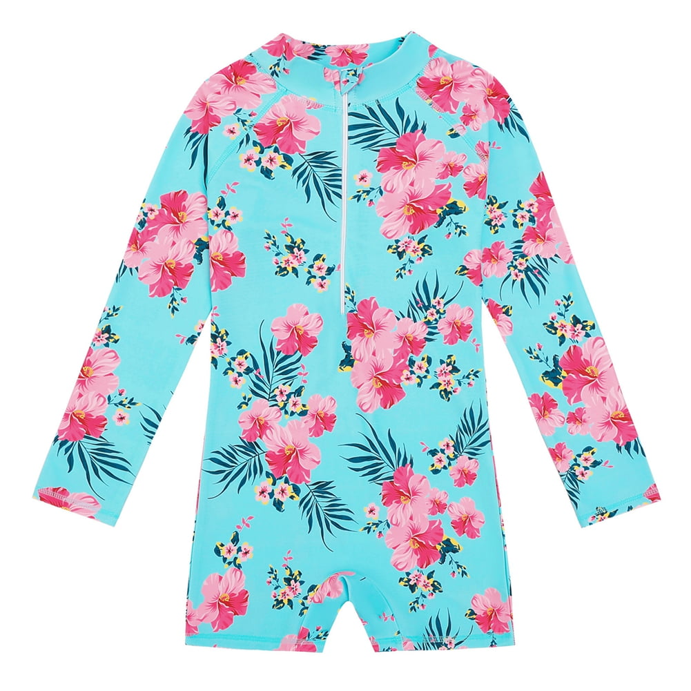 4-12Y Girls Long Sleeve Rashguard One-Piece Swimsuit Beach Surfing ...