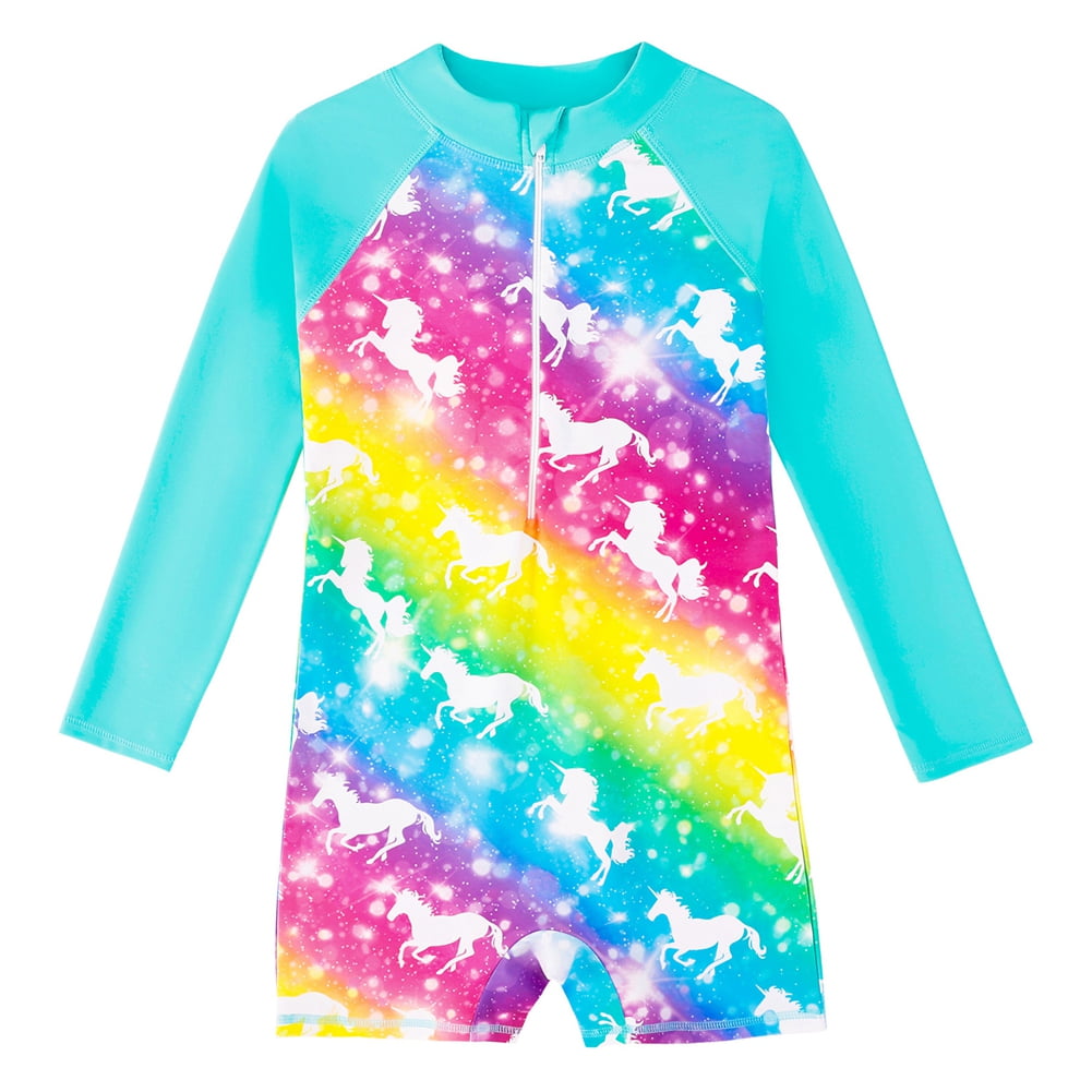 4-12Y Girls Long Sleeve Rashguard One-Piece Swimsuit Beach Surfing ...