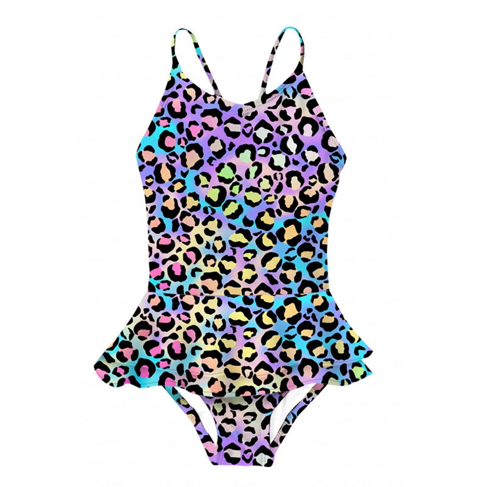 4-12Y Girls Swimsuits Leopard Bathing Suit One Piece With Ruffle Frill ...