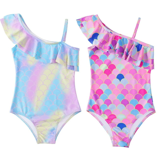 4-12Years Big Little Girls Mermaid scales One-Piece Swimsuits One ...