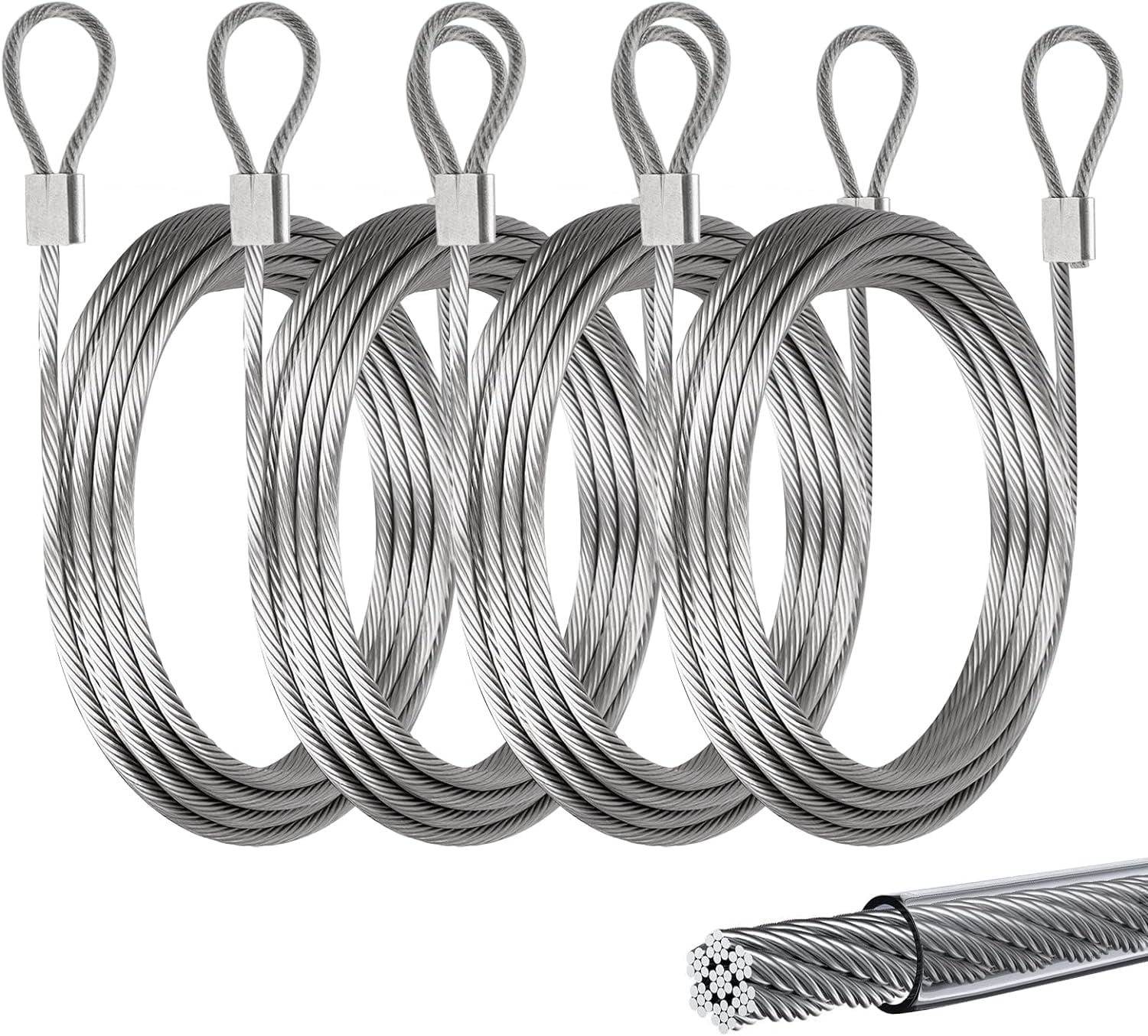 4 * 12ft Stainless Steel Cable, 1/8" Wire Rope, 7x7 Strands Stainless ...