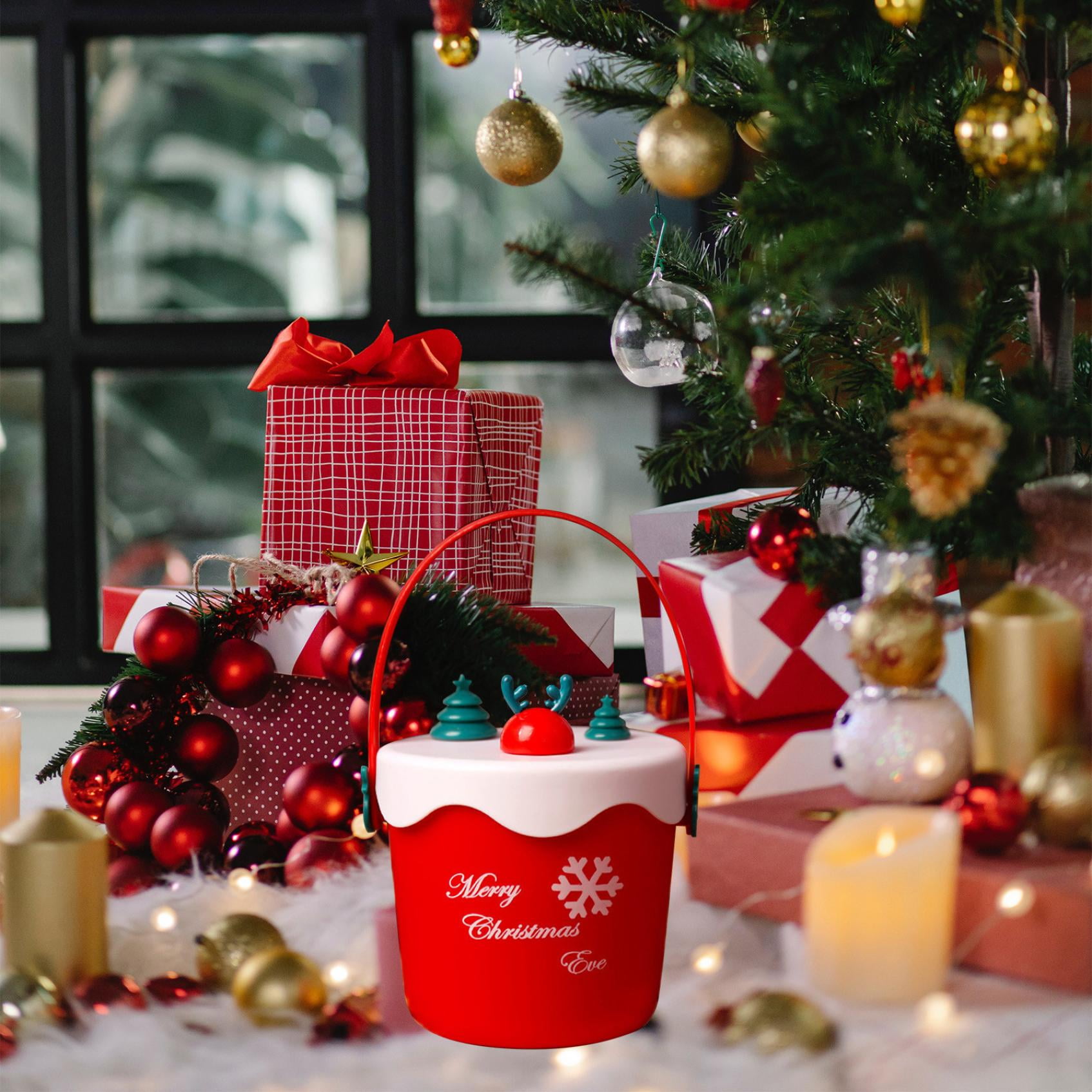 Flash Sale!Cylinder Red Antlers Small Christmas Buckets Plastic ...