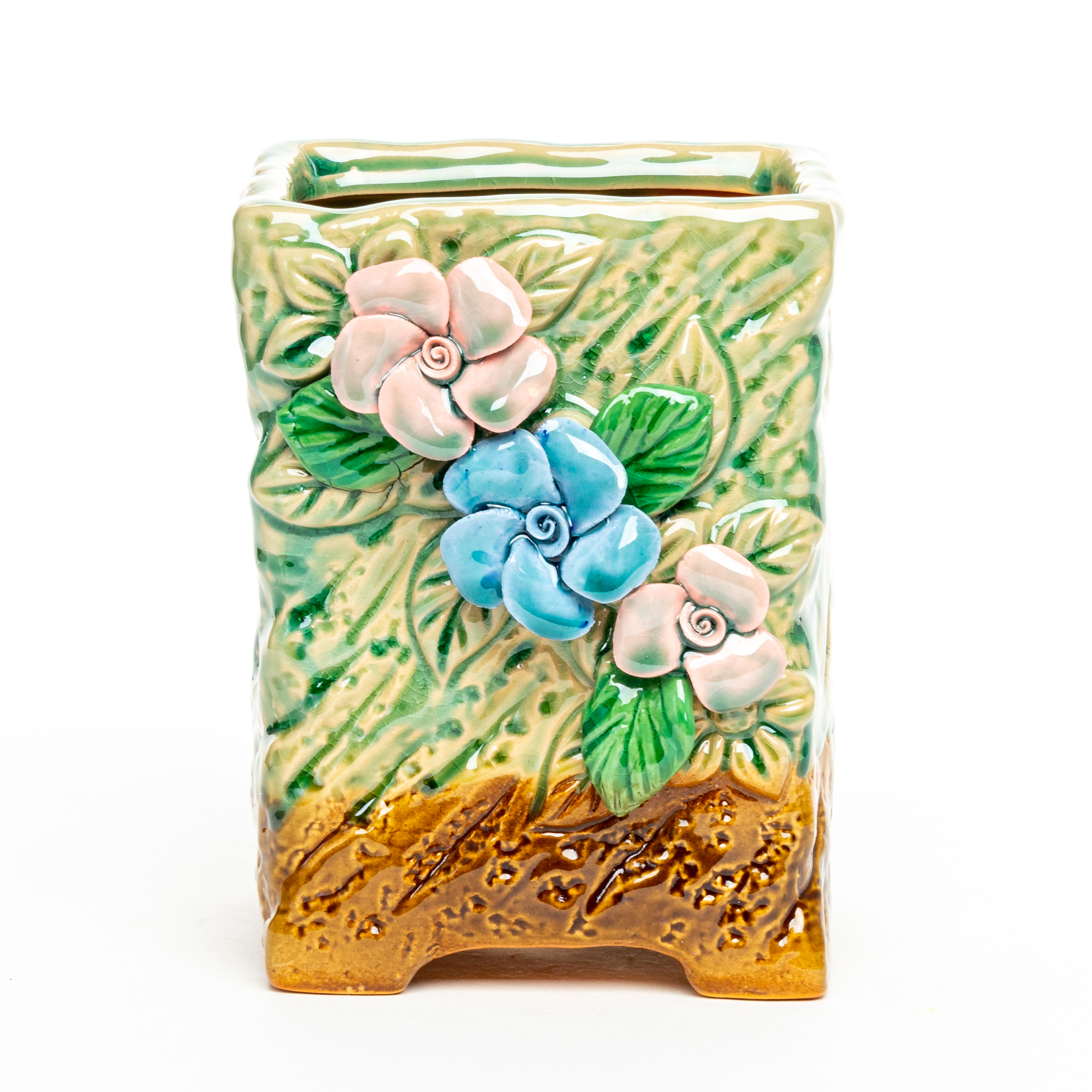 4.13" Small Green Square Ceramic Planter Pot with Drainage Hole and ...