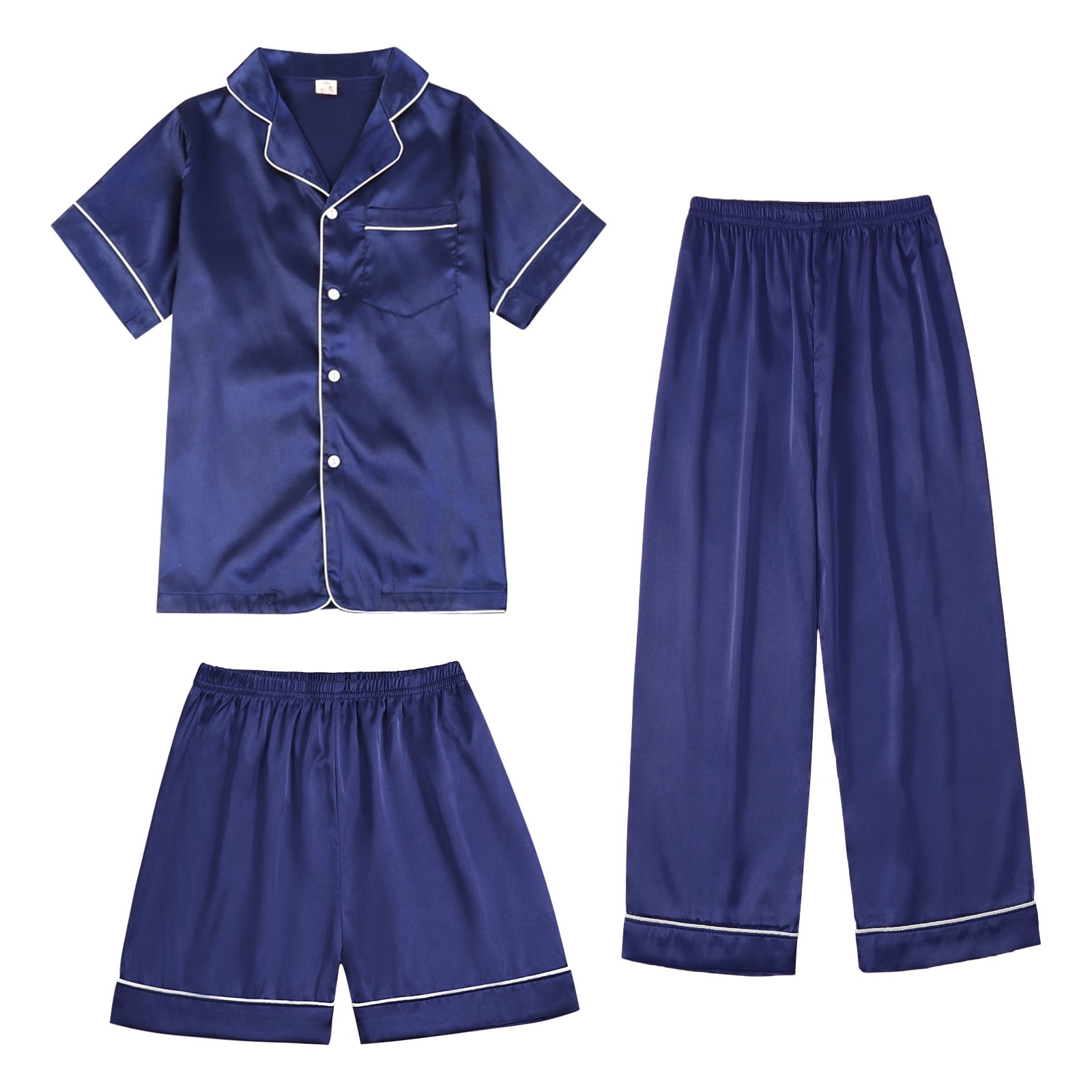 4-14T Kids Satin Pajamas Set 3 PCS Girls Boys Silk Sleepwear Short ...