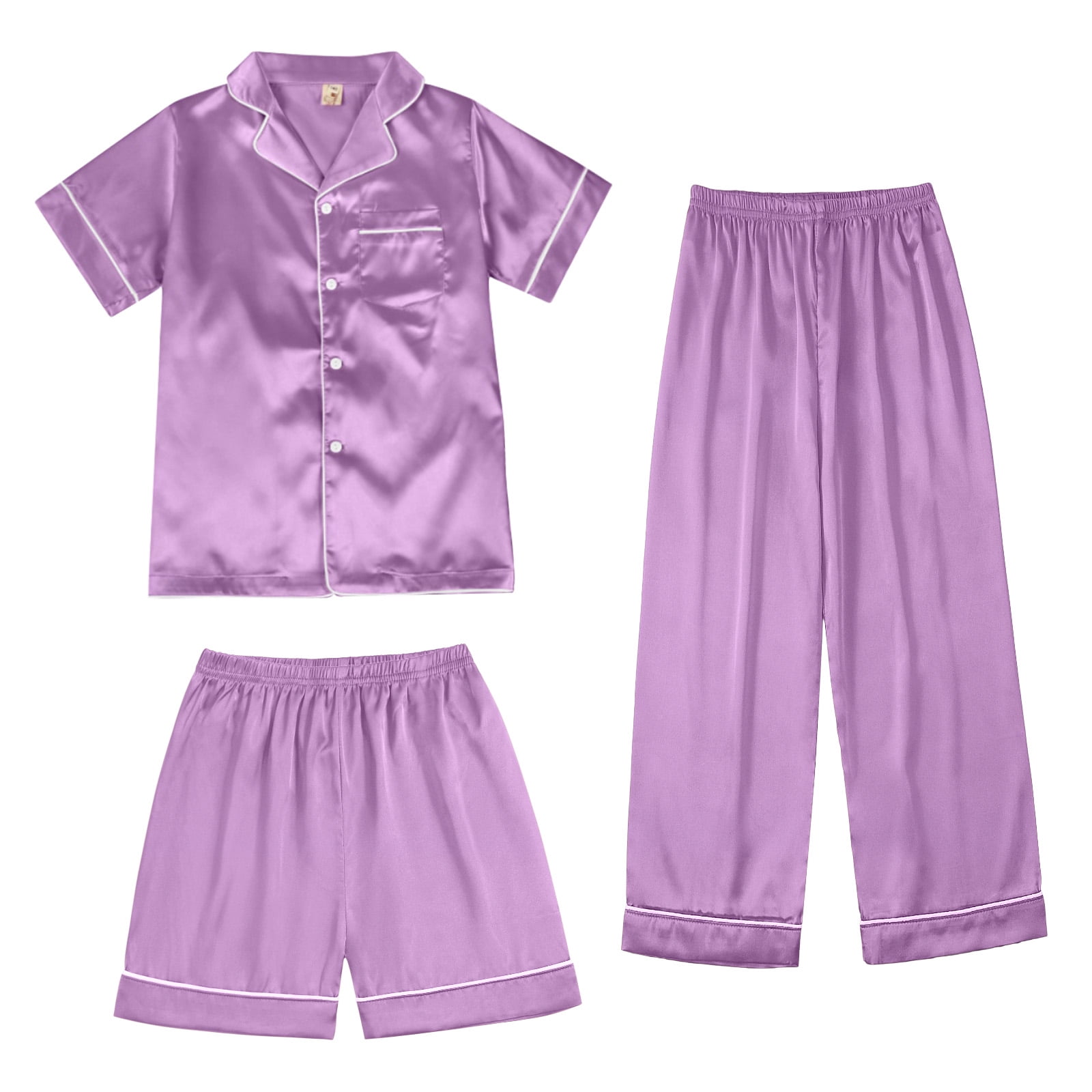 4-14T Kids Satin Pajamas Sets Girls Boys Button-Down Pjs Short Sleeve ...