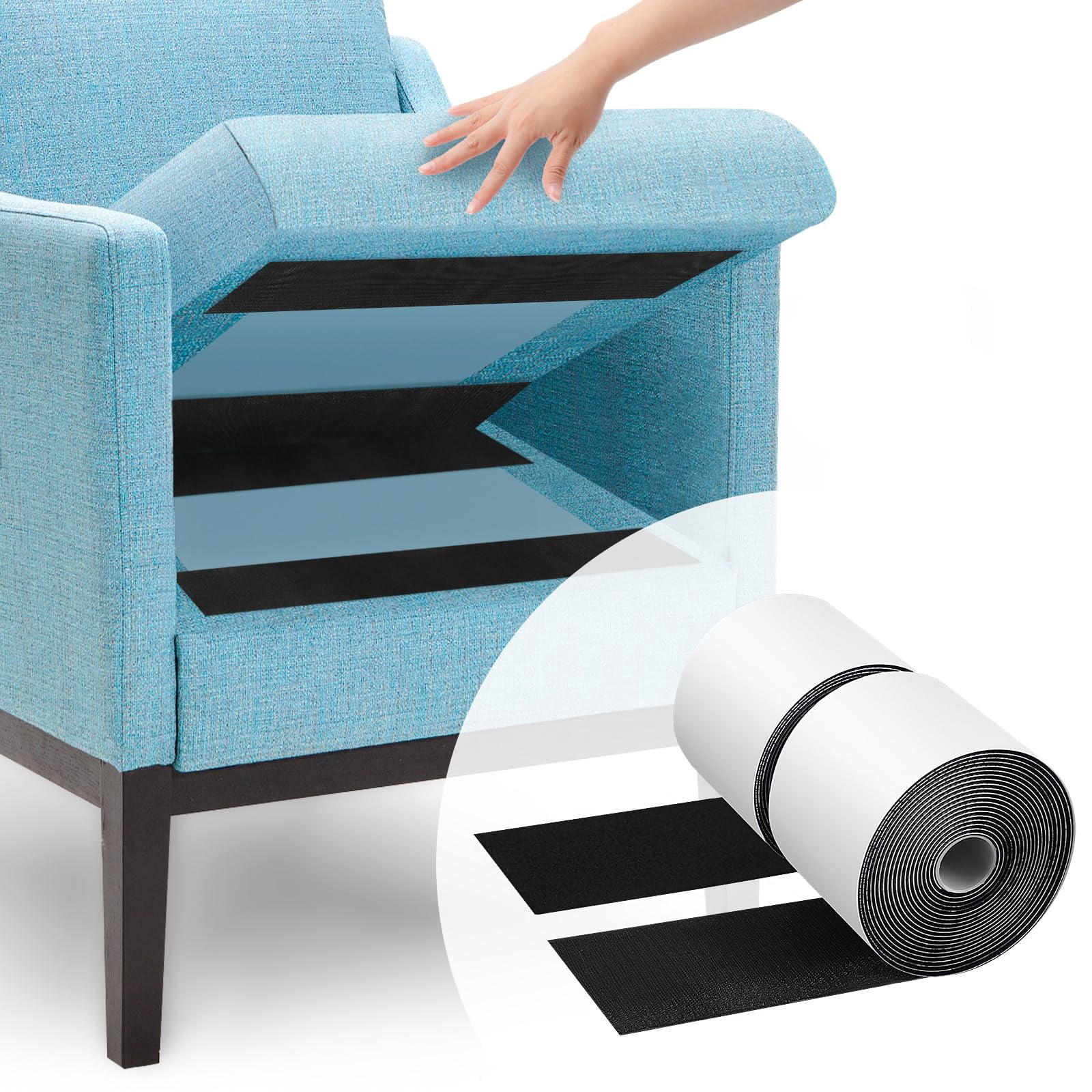 4''×16.5 Feet Black Heavy Duty Hook and Loop Tape Adhesive, Keep Couch ...