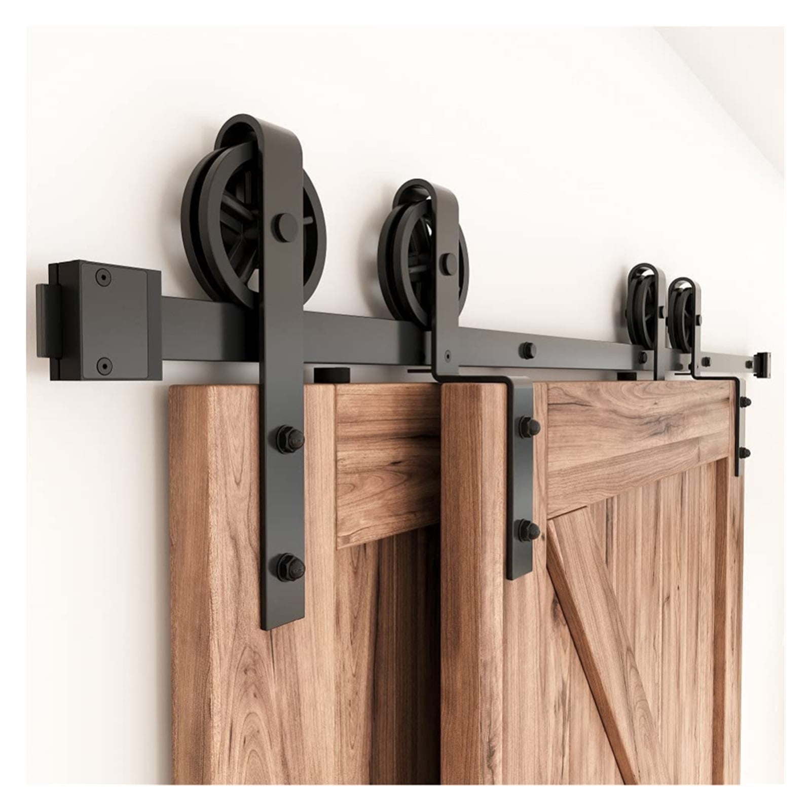 4-16FT Antique Style Bypass Sliding Wood Barn Door Hardware Kit, Black ...