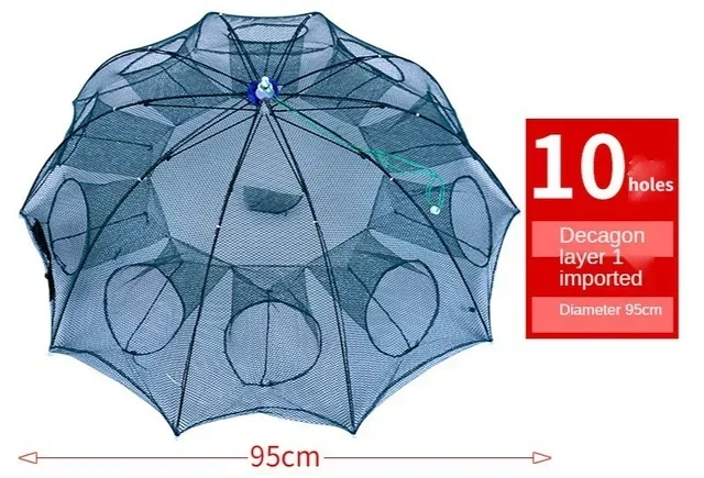 4-16Hole Reinforced Fish Shrimp Umbrella Cage Foldable Nylon Fishing ...