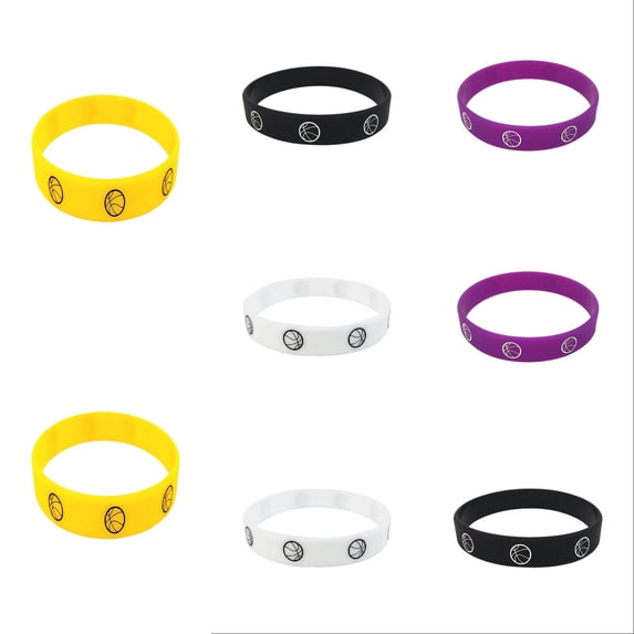 4-16PC Silicone Bracelets with Basketball Pattern Solid Color ...