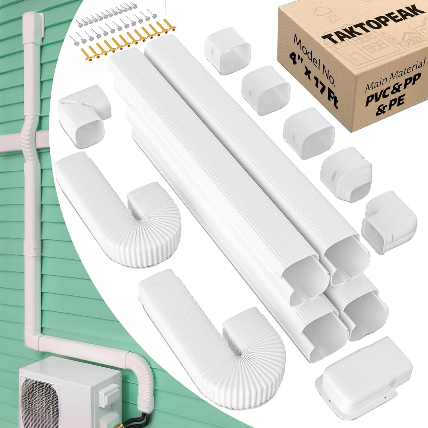 4'' 17 Ft Mini-split Line Set Covers, Line Hide Cover Kit for Mini ...