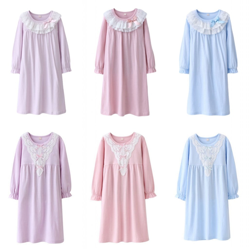 4-17T Teens Girls Princess Lace Nightgowns Long Sleeve Sleepwear Dress ...
