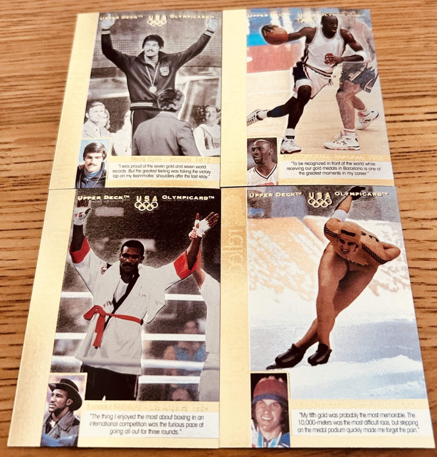 4 1996 Upper Deck USA Olympic Reflections of Gold insert cards Michael Jordan Evander Holyfield ...