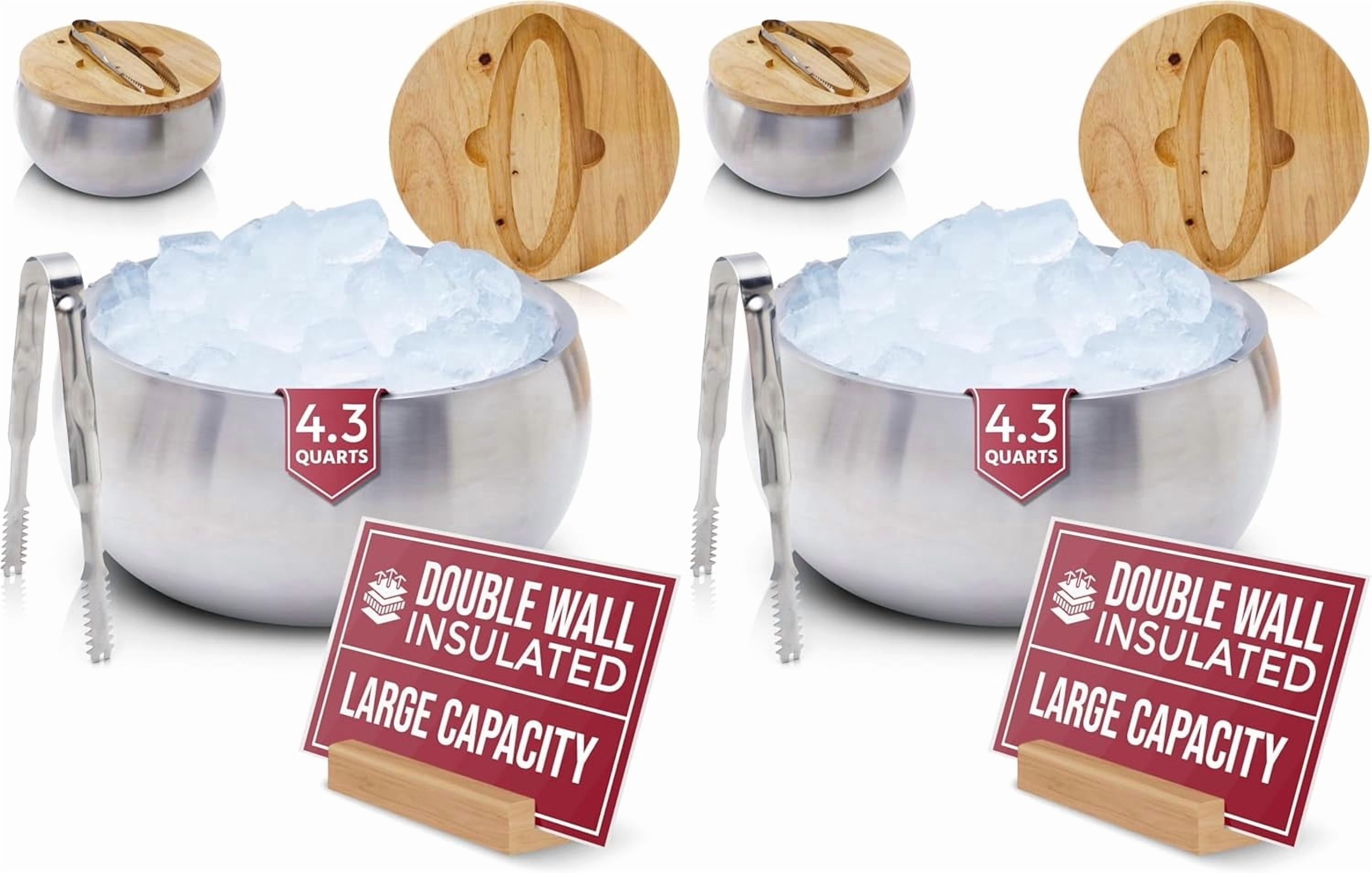 4.1L Insulated Ice Bucket with Lid and Tongs, Double Wall Stainless ...