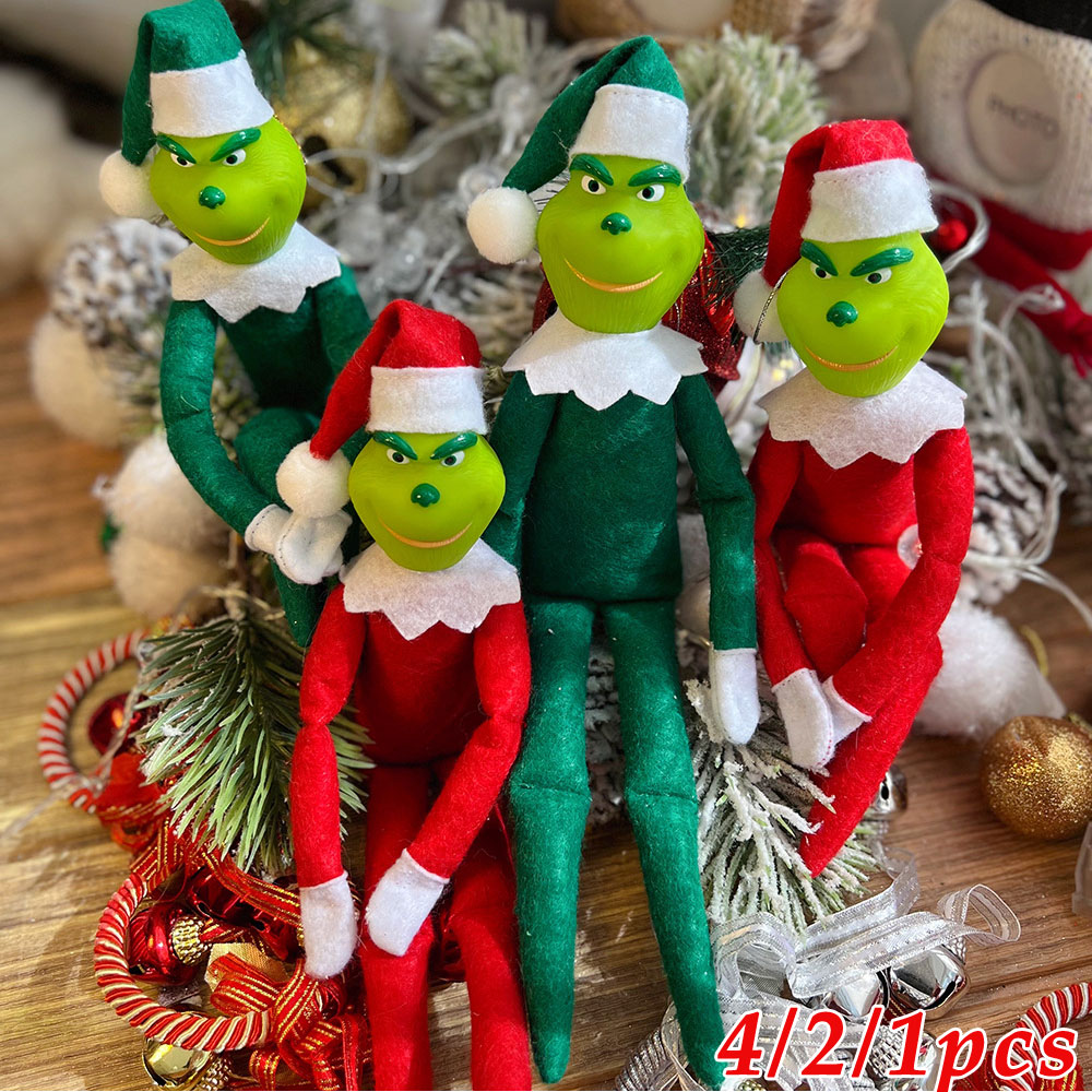 4 2 1pcs New Grinch Christmas Decorations Green Monster Elf Doll