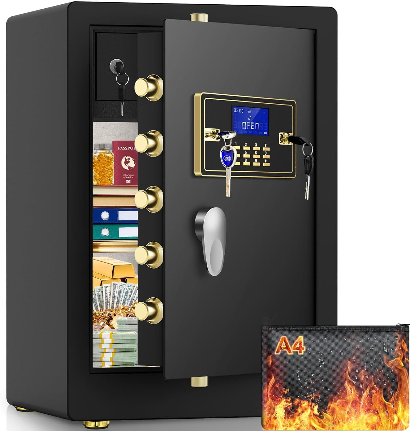 4.2 Cu Ft Large Home Safe Fireproof Waterproof, Fireproof Safe Box with ...