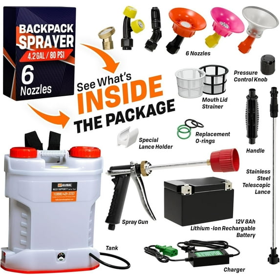 4.2 Gallon Battery-Powered Backpack Sprayer - 6 Nozzles, 80 PSI Max ...