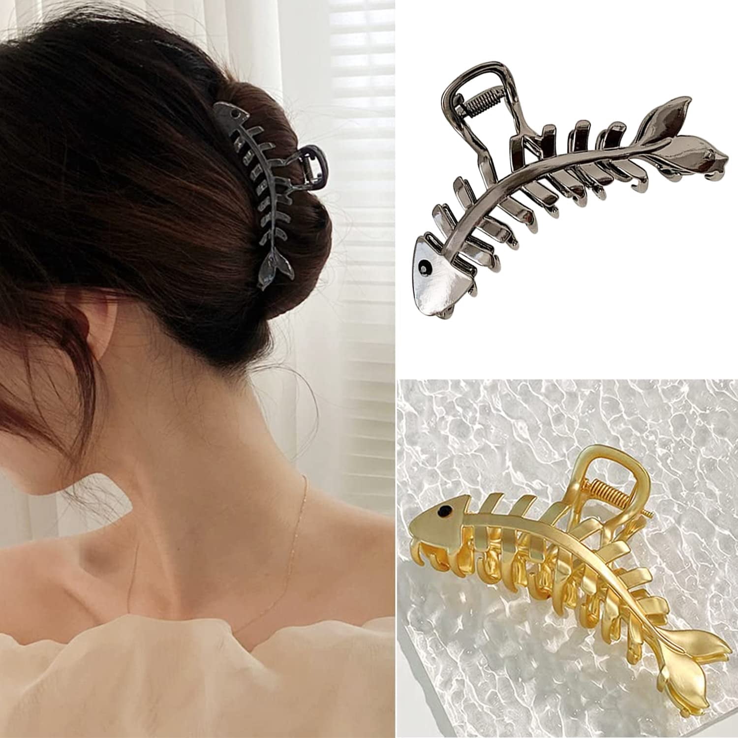 4.2 Inch Metal Hair Claw Clips Fish Bone Shape Hair Claws,Large Hair ...