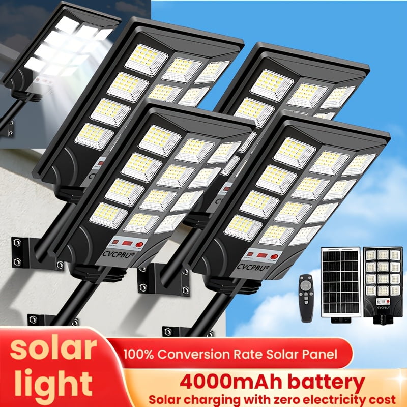 4/2-Pack Solar Street Lights - 400 LED 6500K Waterproof Sensor ...
