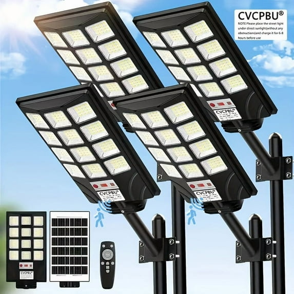 4/2-Pack Solar Street Lights - 400 LED 6500K Waterproof Sensor ...