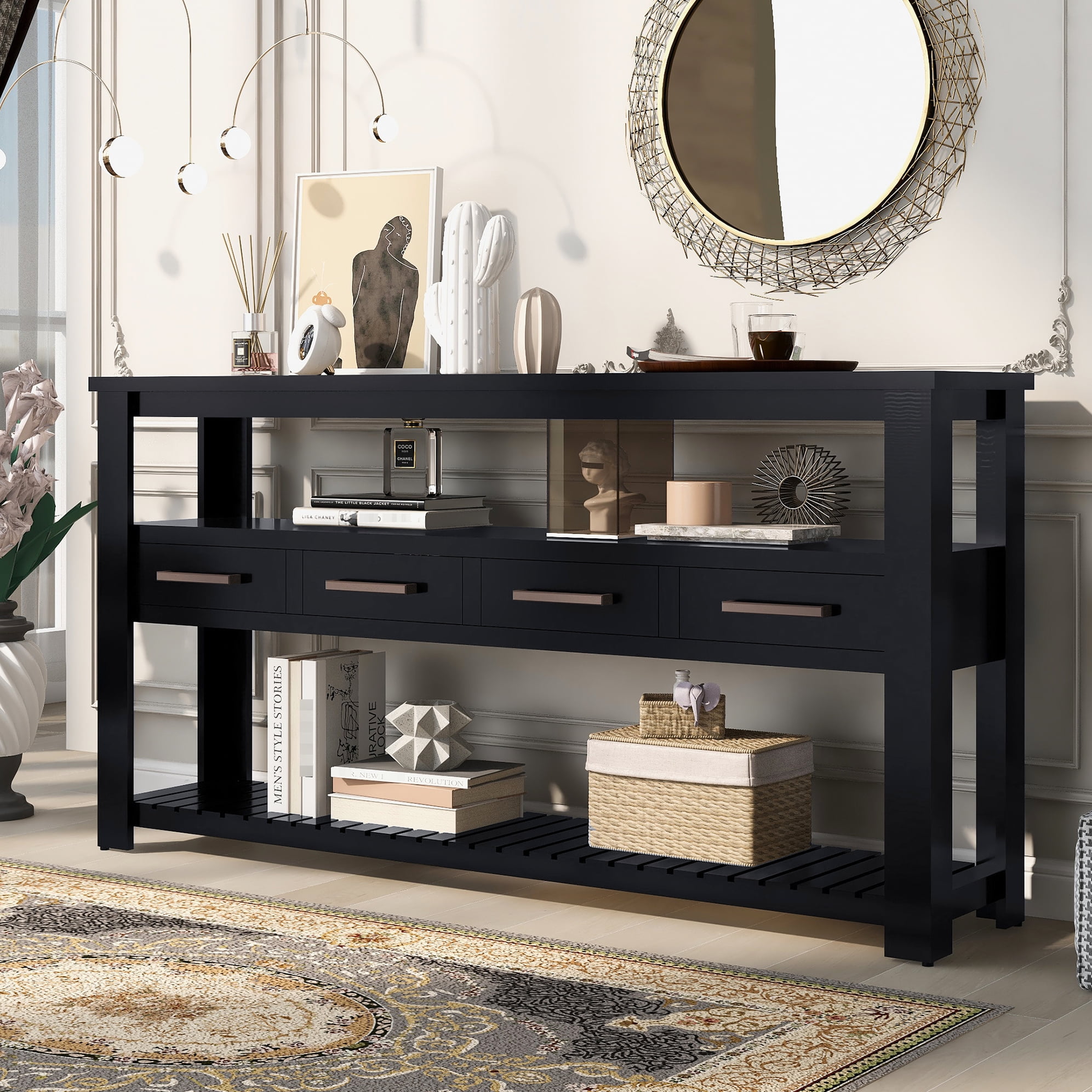 4 2-shelf Console Table, Ideal For Living Room Storage Needs Table With ...