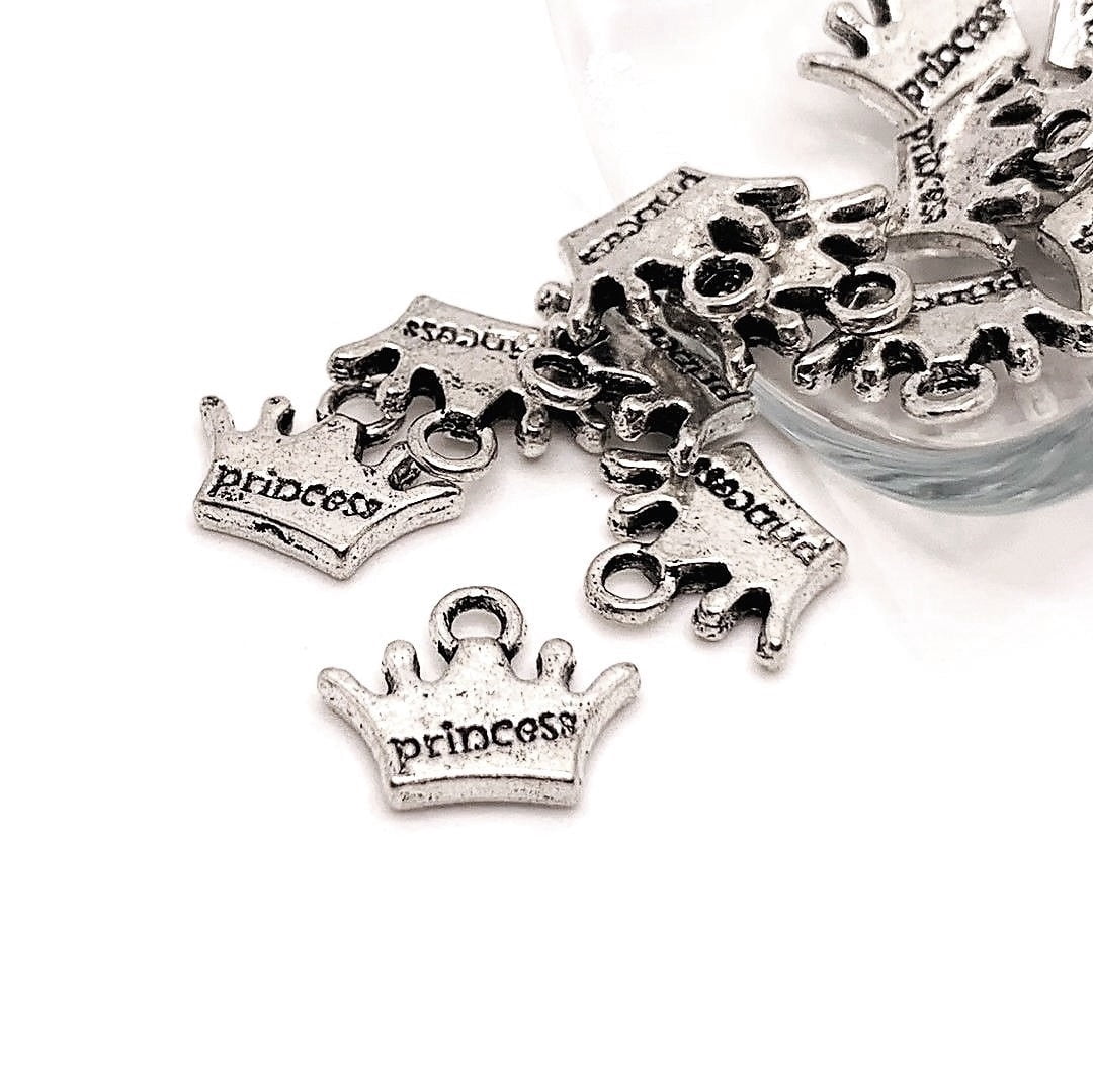 4, 20 or 50 Pieces: Antique Silver Princess Crown Charms - Double Sided ...