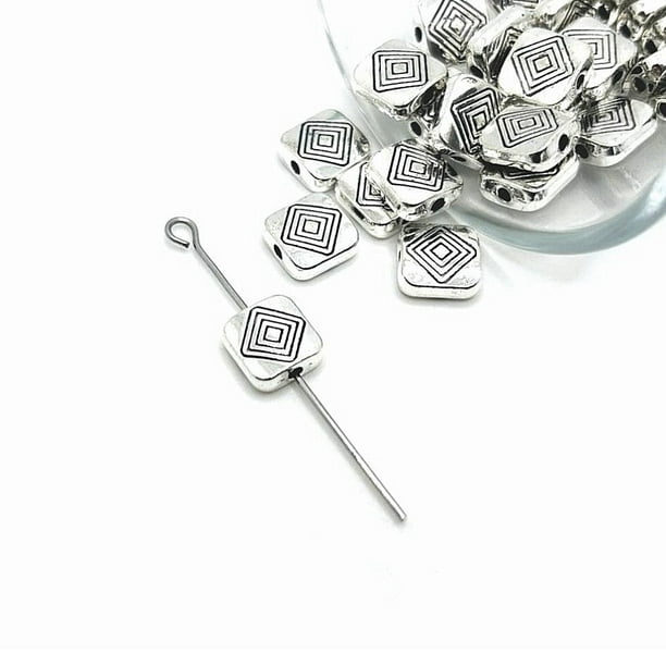 4, 20 or 50 Pieces: Antique Silver Square Spacer Beads, 9x8mm - Double ...