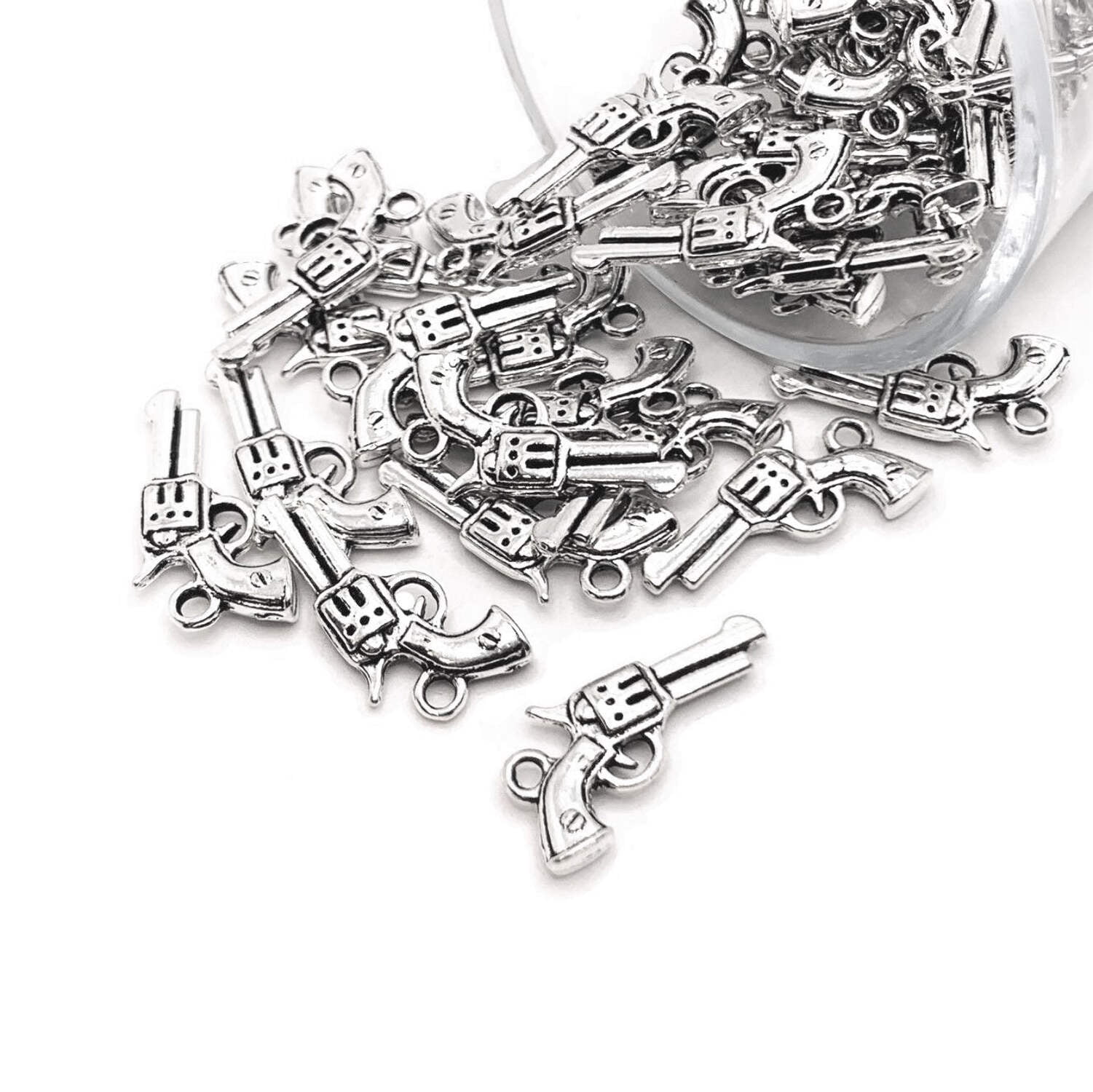 4, 20 or 50 Pieces: Silver Six Shooter Revolver Gun Charms - Walmart.com