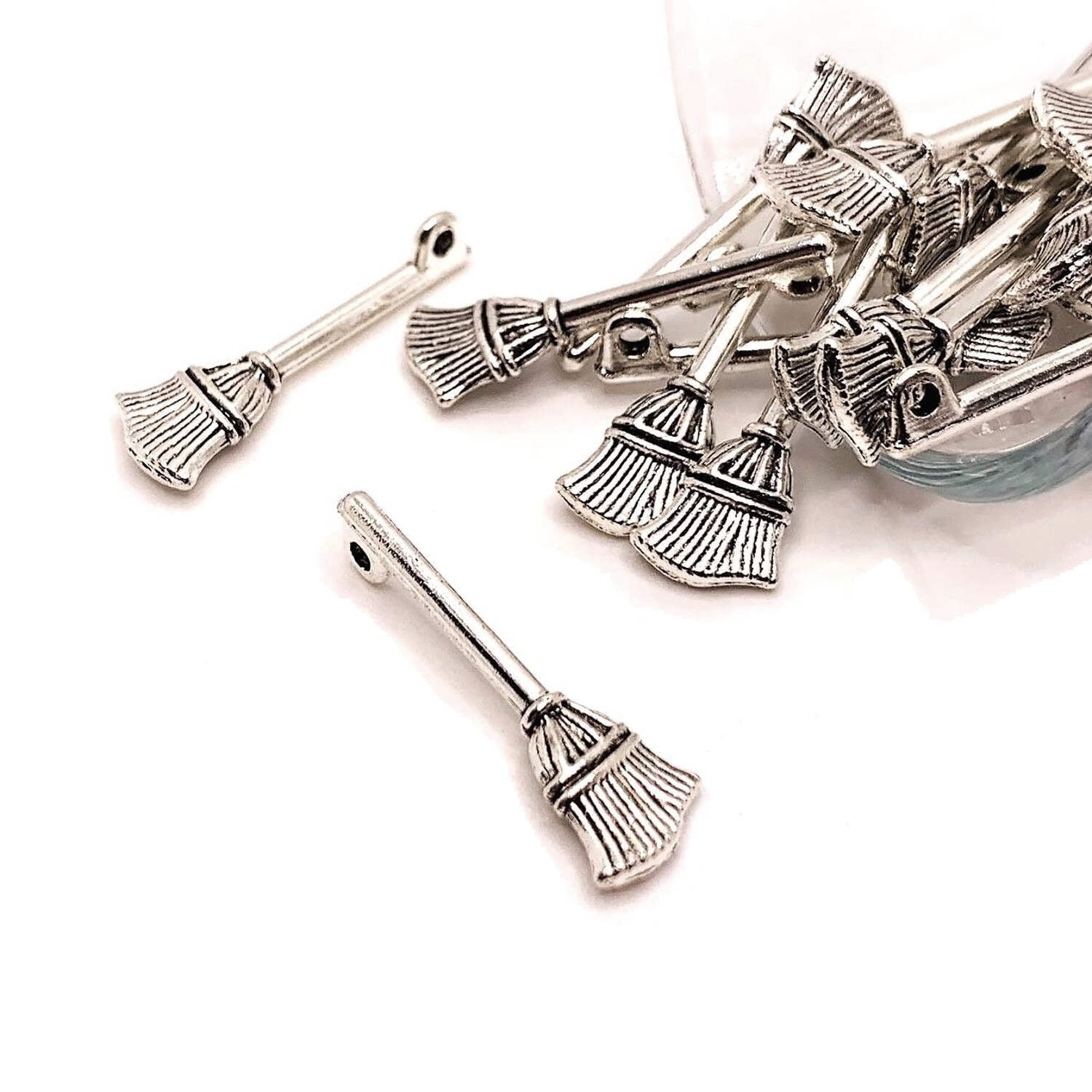 4, 20 or 50 Pieces: Silver Witch Halloween Broom 3D Charms - Walmart.com