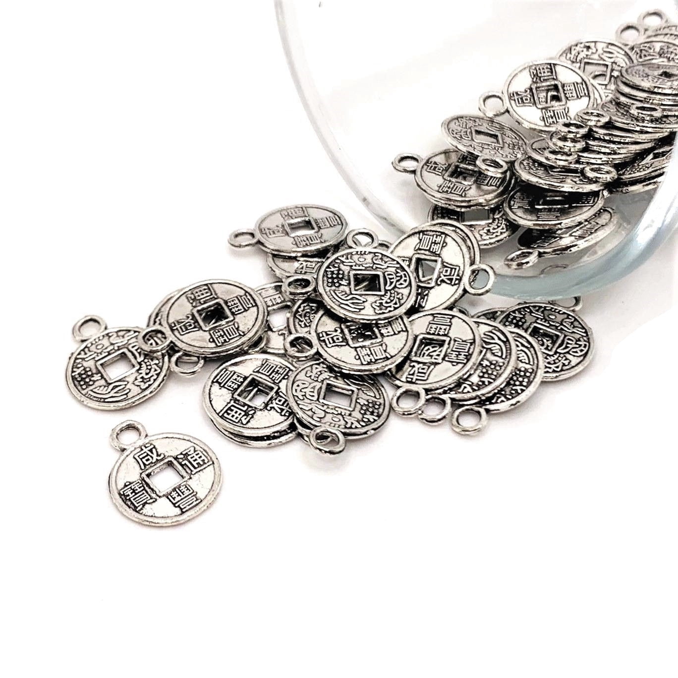 4, 20 or 50 Pieces: Small Antique Silver Chinese Lucky Coin Charms ...