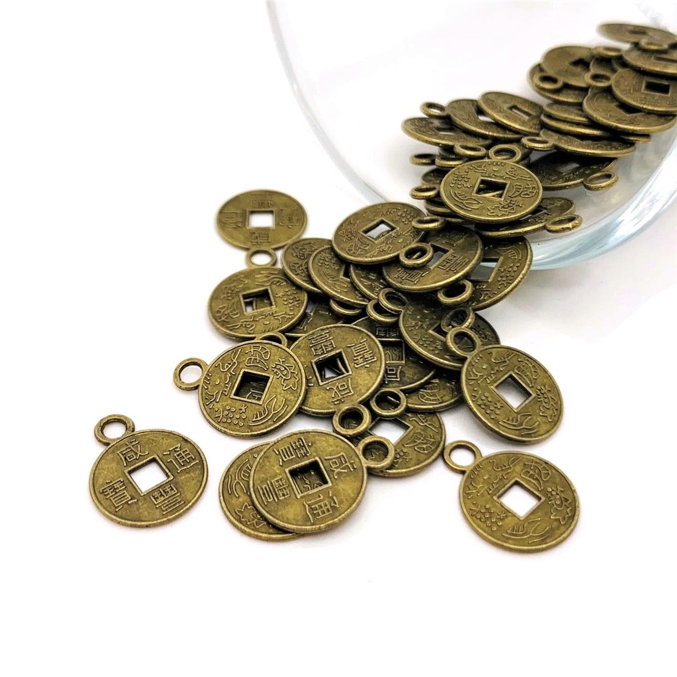 4, 20 or 50 Pieces: Small Bronze Chinese Lucky Coin Charms - Double ...