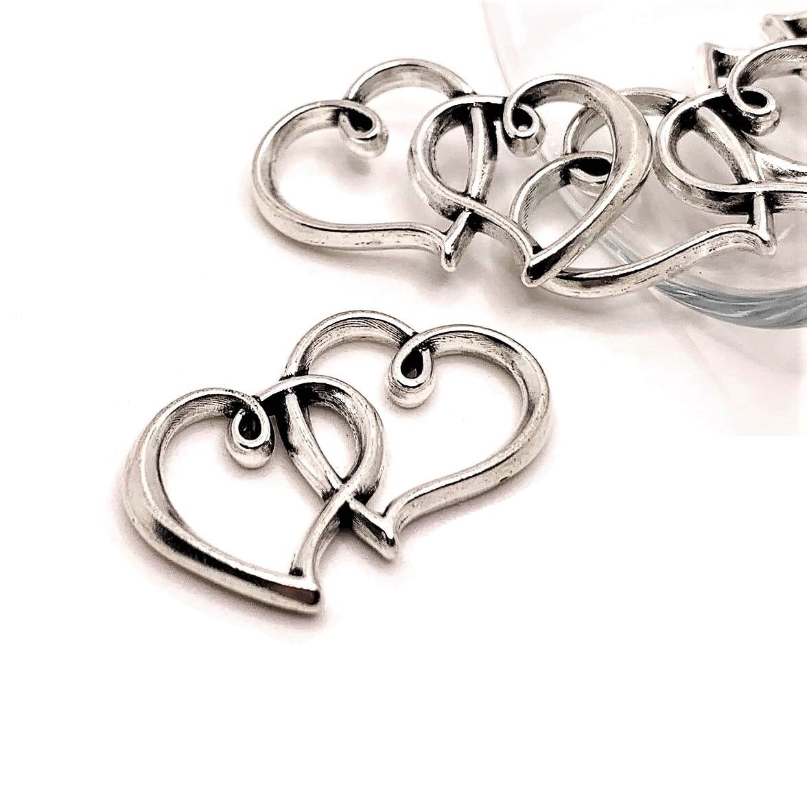 4, 20 or 50 pieces: Double Heart Connector Charms - Walmart.com